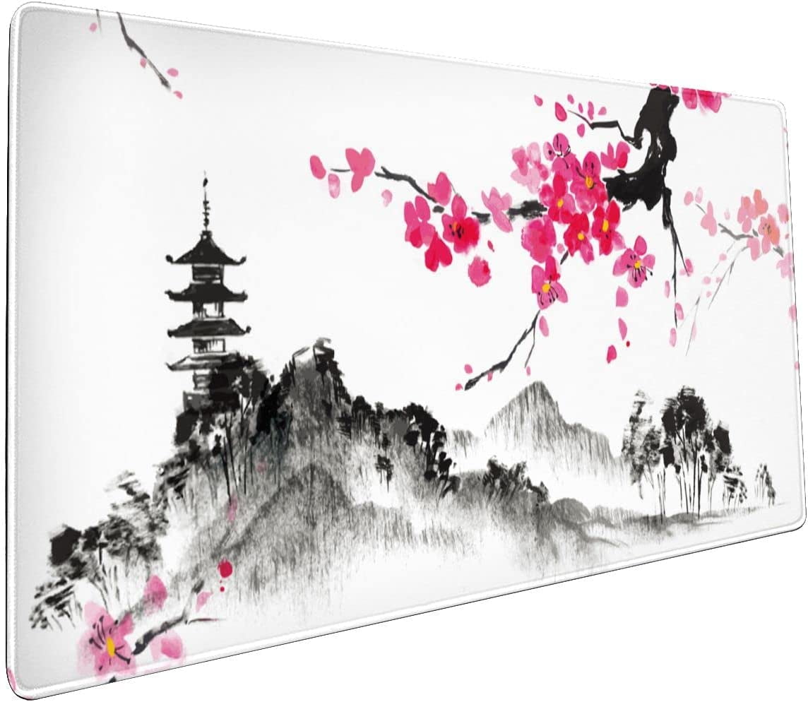 Watercolor Sakura Mouse Pad 35.4 X 15.7 Inch Japanese Hills Cherry ...