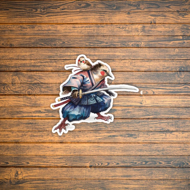 Watercolor Samurai Sparrow Sticker - Japanese Art Decal For Laptops ...