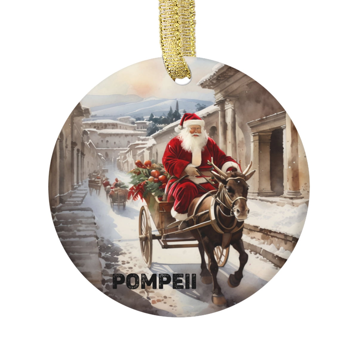 Watercolor Santa Horse Pompeii Italy Ruins Ancient Landmark Mount ...