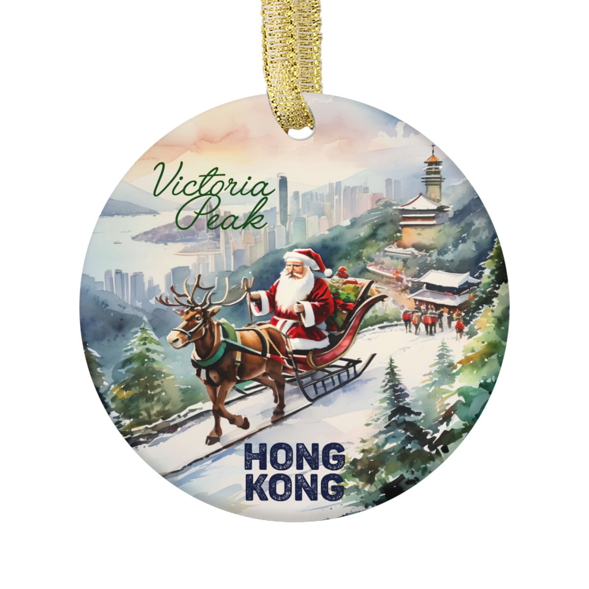 Watercolor Santa at The Peak Victoria Peak Hong Kong Mount Austin China ...