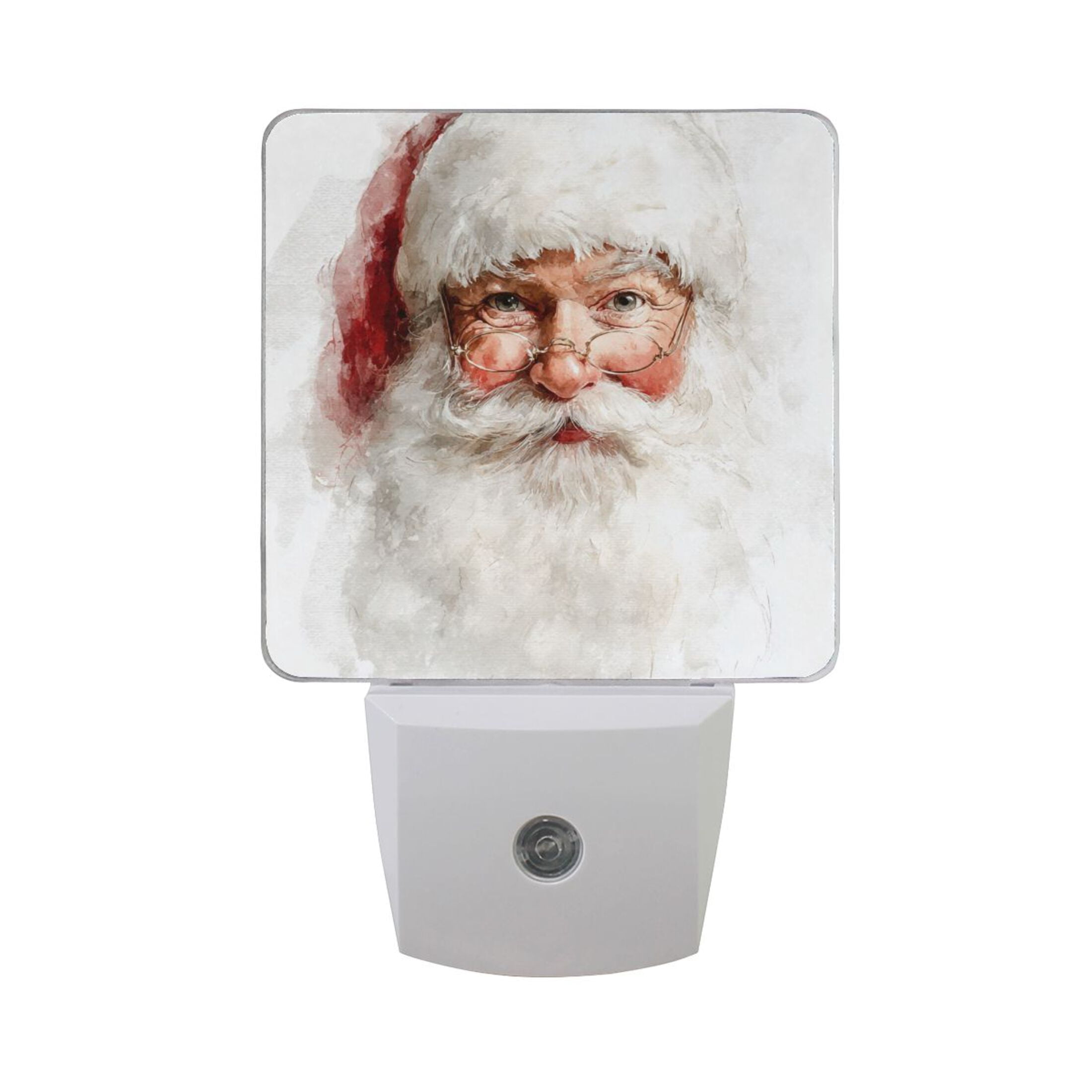Watercolor Santa with Glasses Christmas LED Night Light Sensor Lamp ...