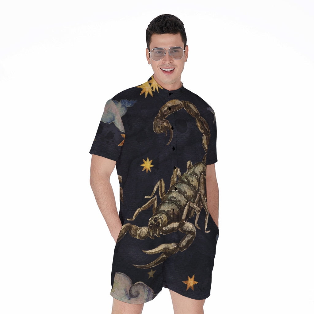 Watercolor Scorpio Zodiac Sign Short Sleeve Men'S Rompers, Zodiac ...