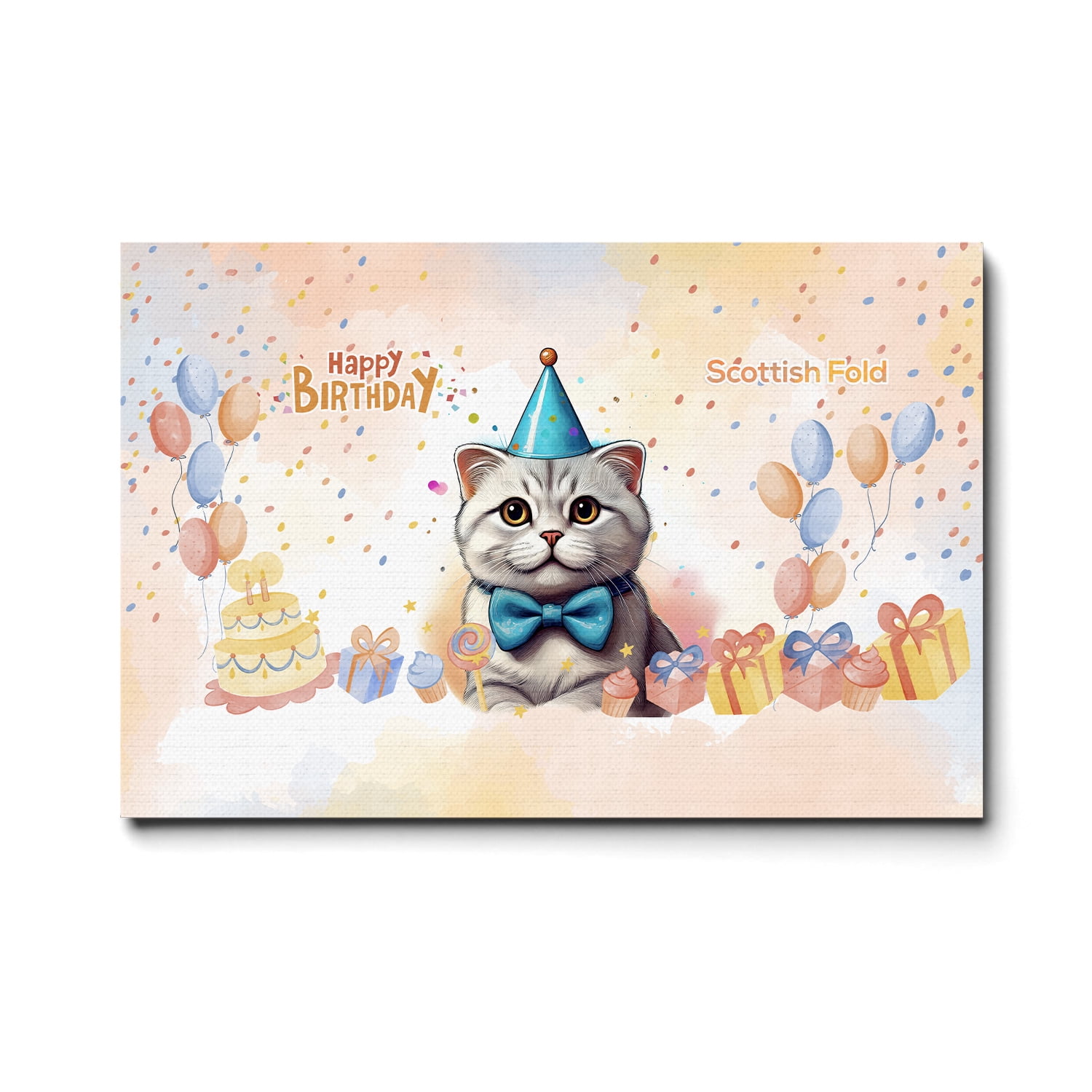Watercolor Scottish Fold Happy Birthday Celebration Balloons Gift Party ...