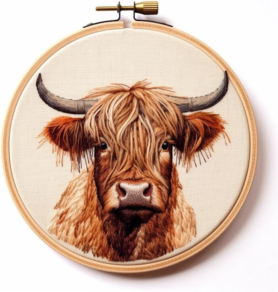 Watercolor Scottish Highland Cow Stamped Cross Stitch Kits for ...