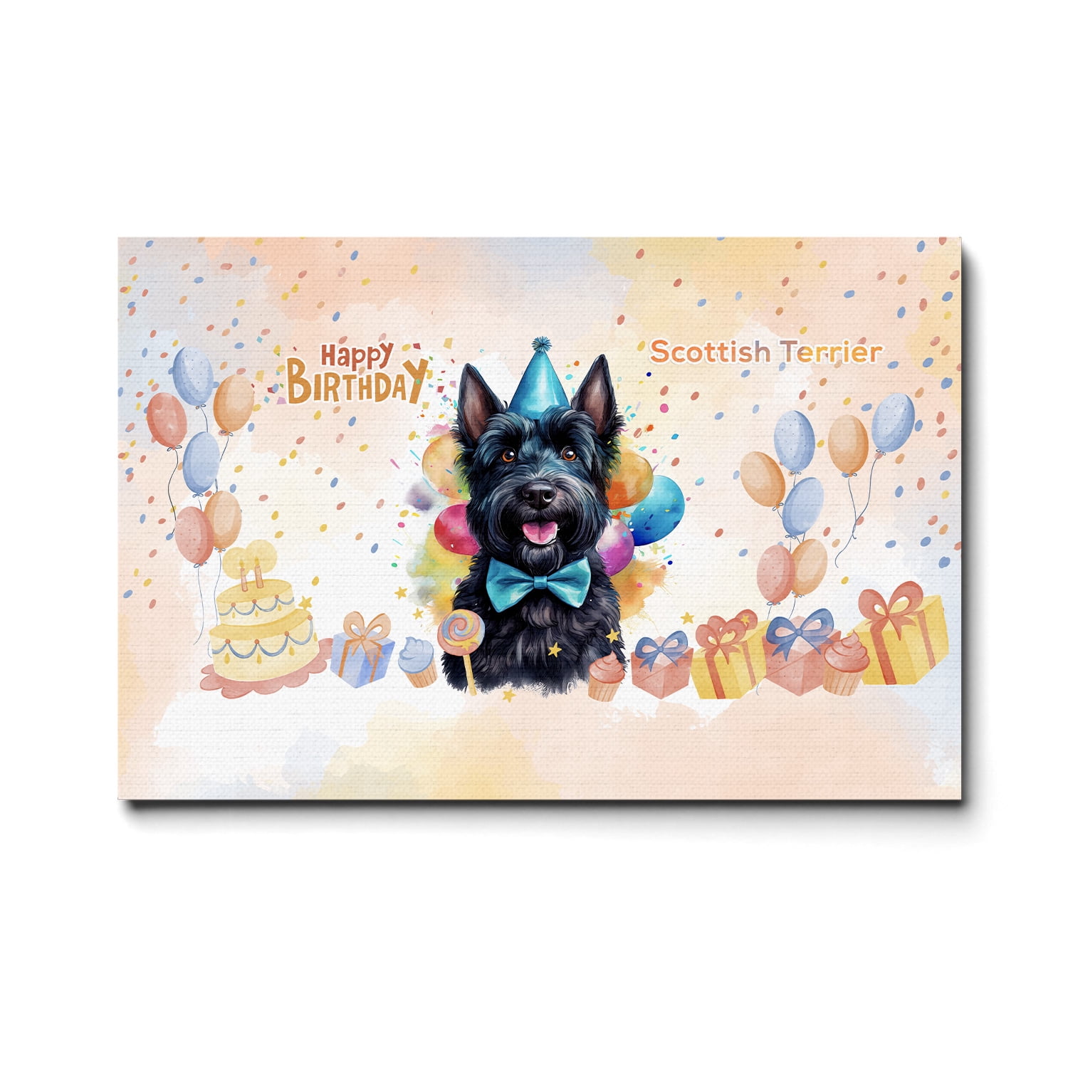 Watercolor Scottish Terrier Happy Birthday Celebration Balloons Gift ...