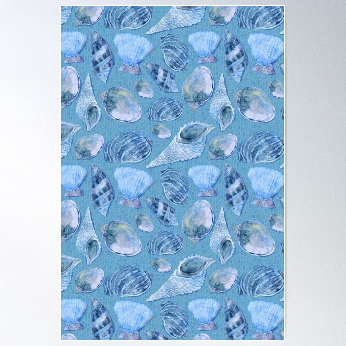 Watercolor Sea Shells Ocean Blue Poster Wall Art, Modern Wall Decor For ...