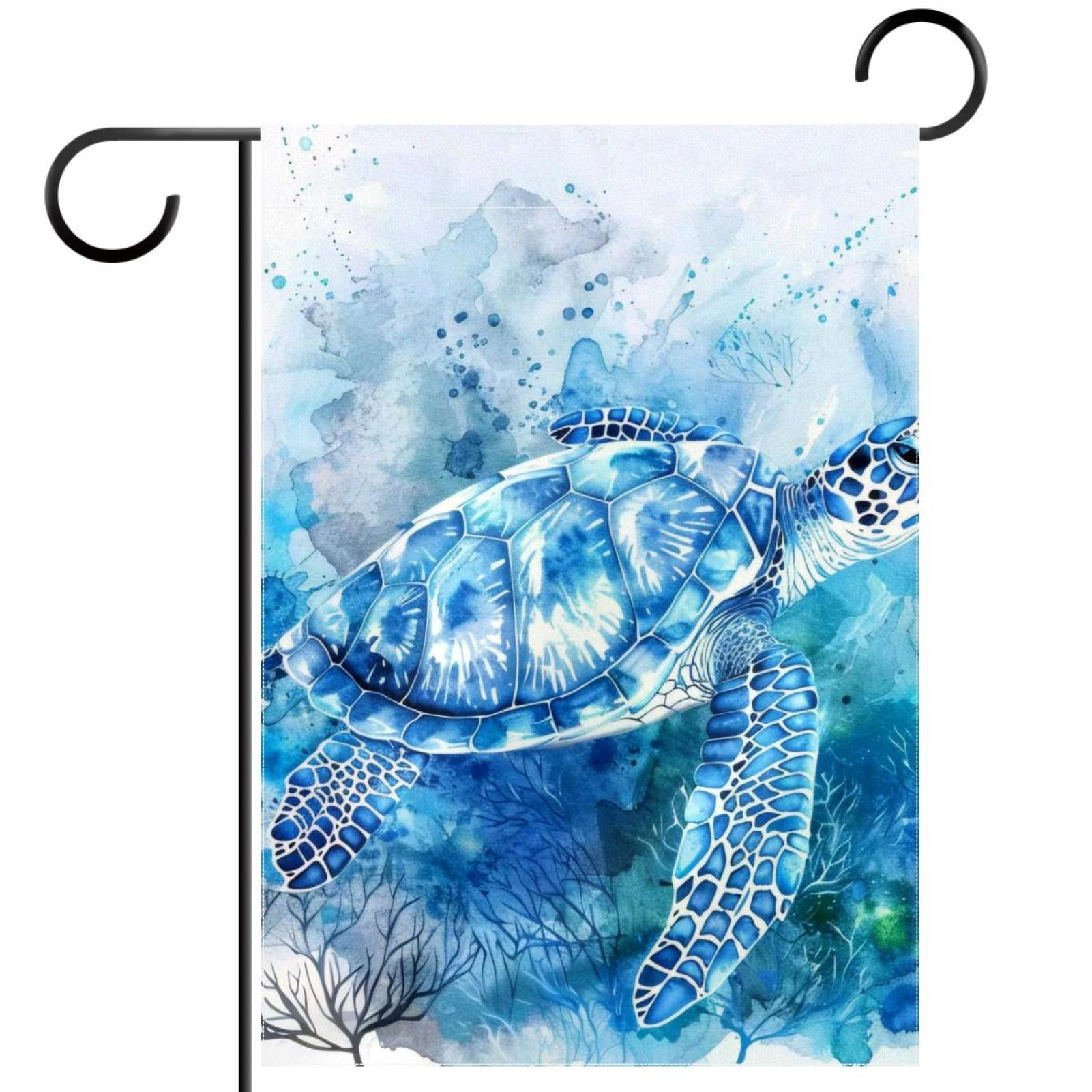 Watercolor Sea Turtle Blue Ocean Double Sided Garden Flag Decorative ...