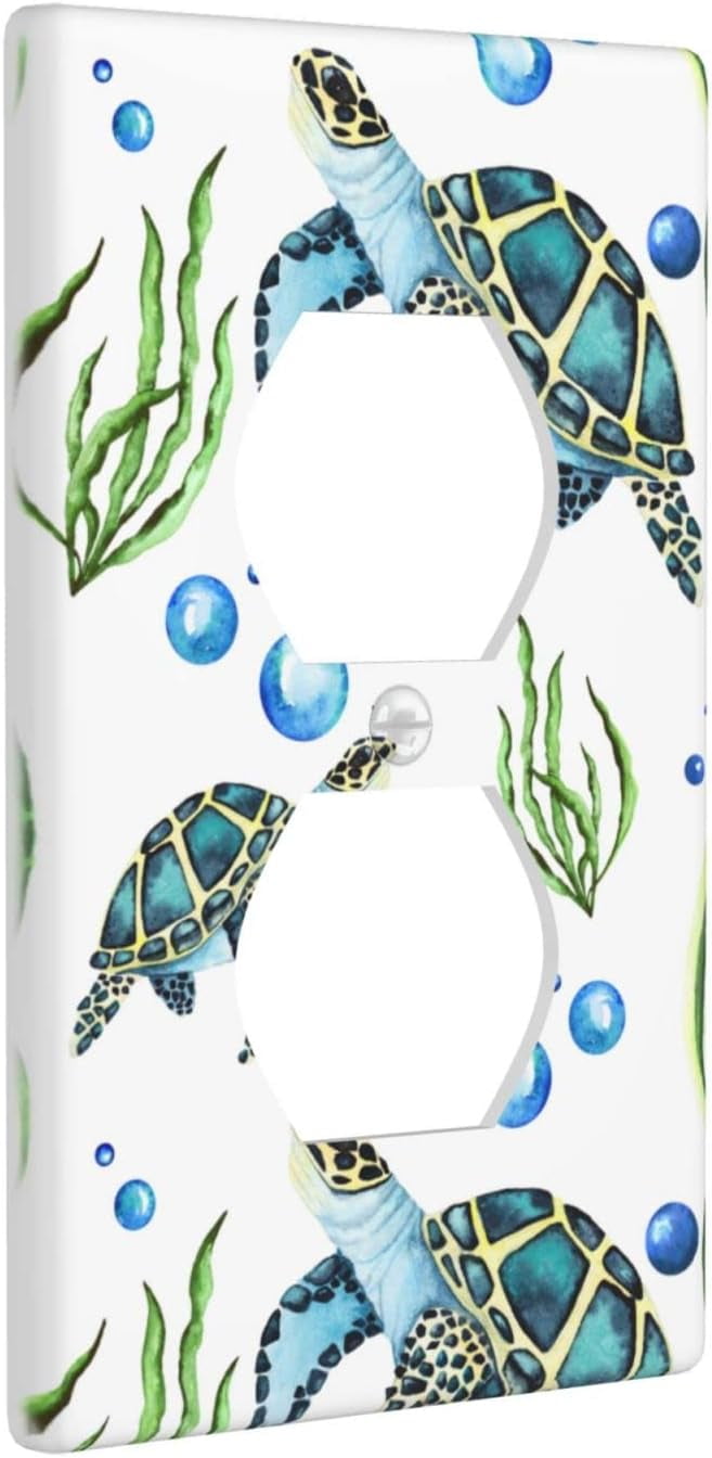 Watercolor Sea Turtle Bubble Coral Double Socket Wall Plate/1 Gang ...