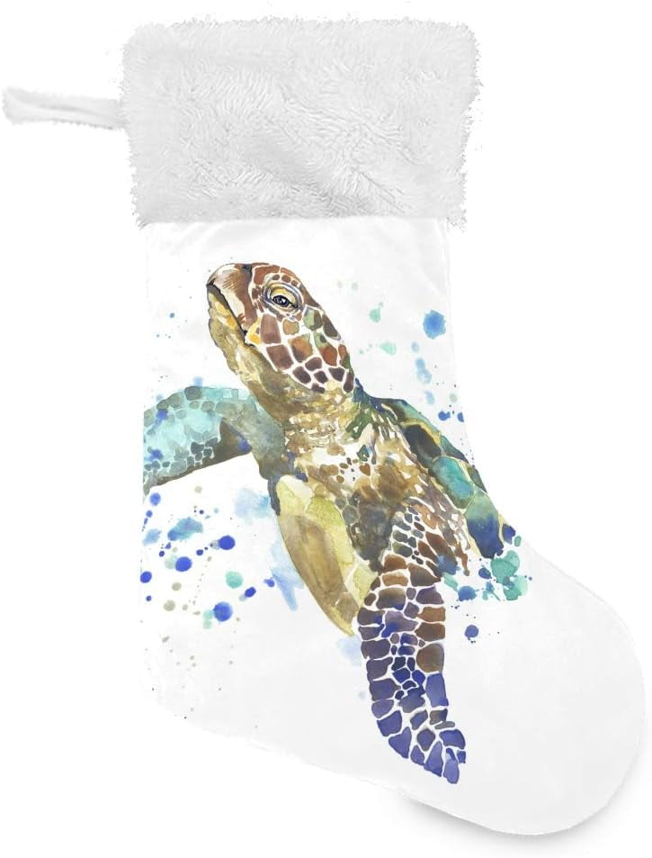 Watercolor Sea Turtle Christmas Stocking 18inch Classic Velvet Plush ...