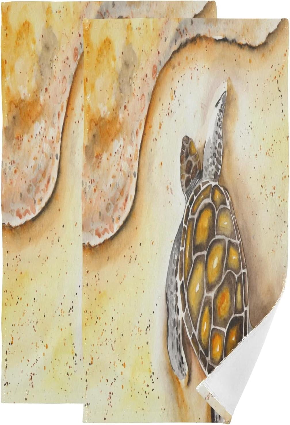 Watercolor Sea Turtle Kitchen Hand Towels 2 PCS, Sandy Beach Summer ...