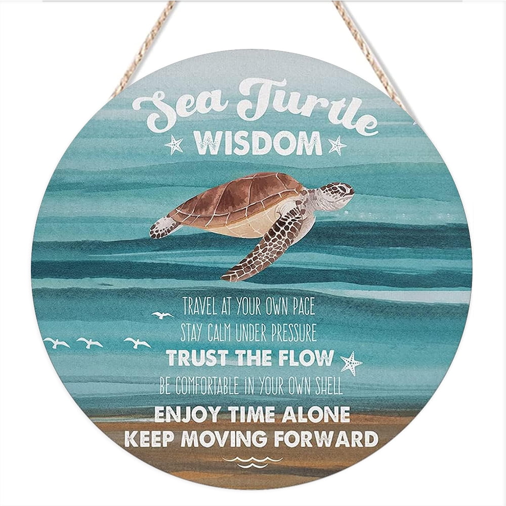 Watercolor Sea Turtle Wisdom Rustic Wall Plaque Round Hanging Wood Sign ...
