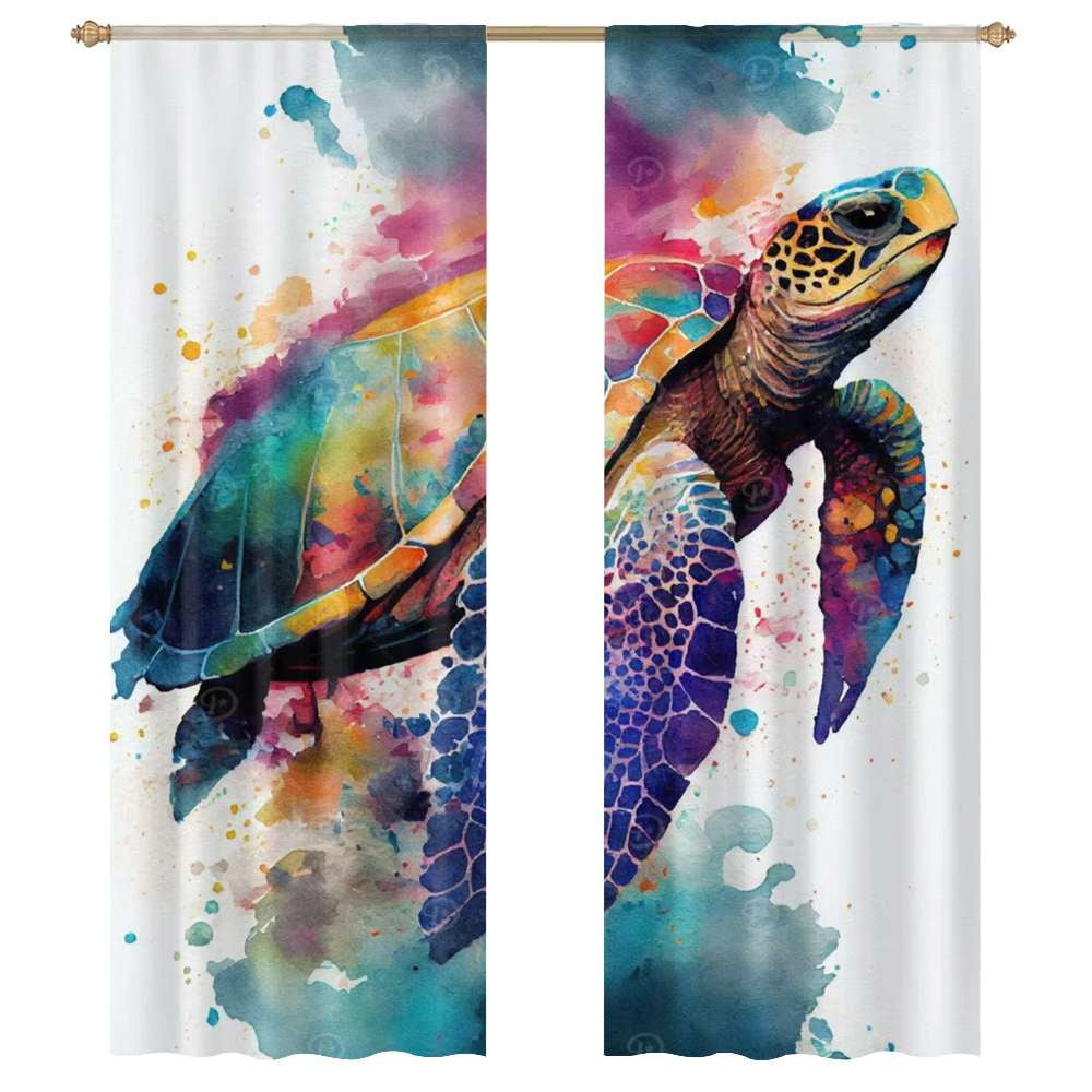 Watercolor Sea Turtles Design Sheer Voile Curtain Window Tulle Curtains ...