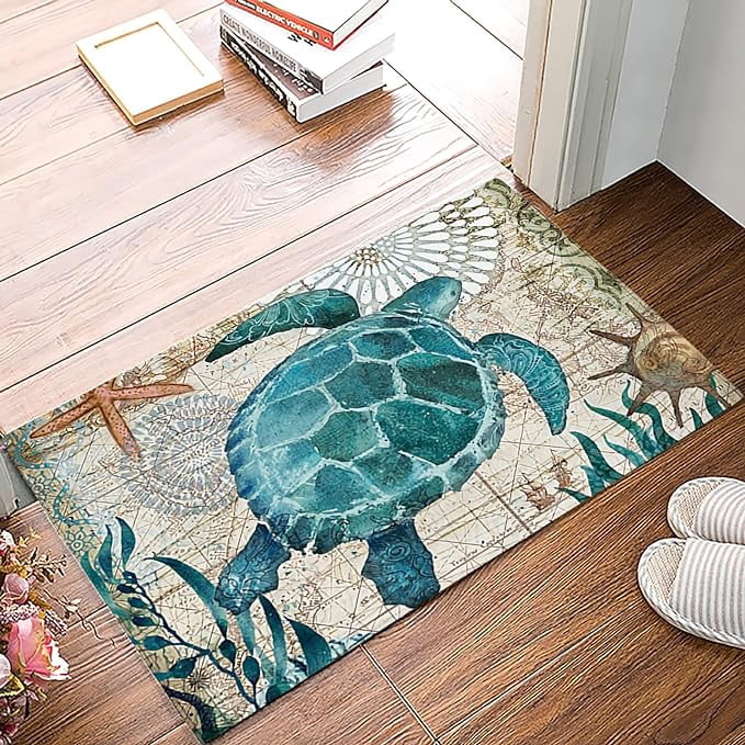 Watercolor Sea Turtles Door Mat Indoor Outdoor Non-Slip Rubber Entrance Mats Rugs for Bathroom ...