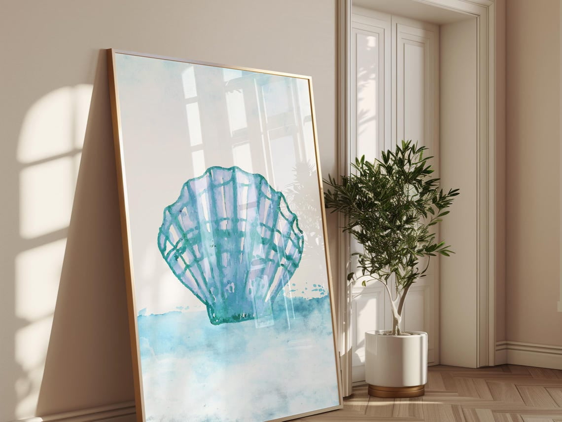 Watercolor Seashell Art - Ocean Theme Coastal Wall Print - Nautical ...