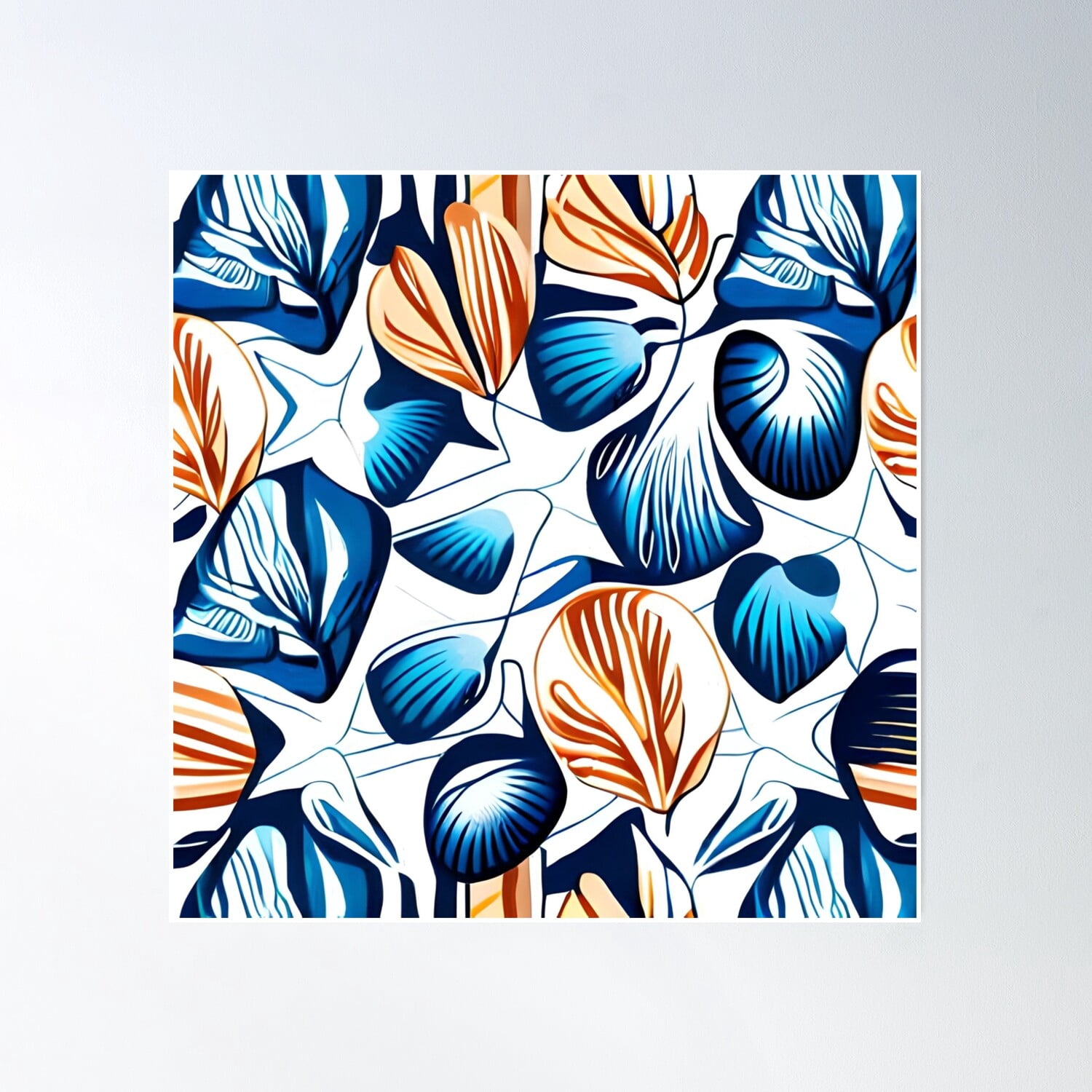 Watercolor Seashells Poster Wall Art, Modern Wall Decor, 24x24 UNFRAMED ...