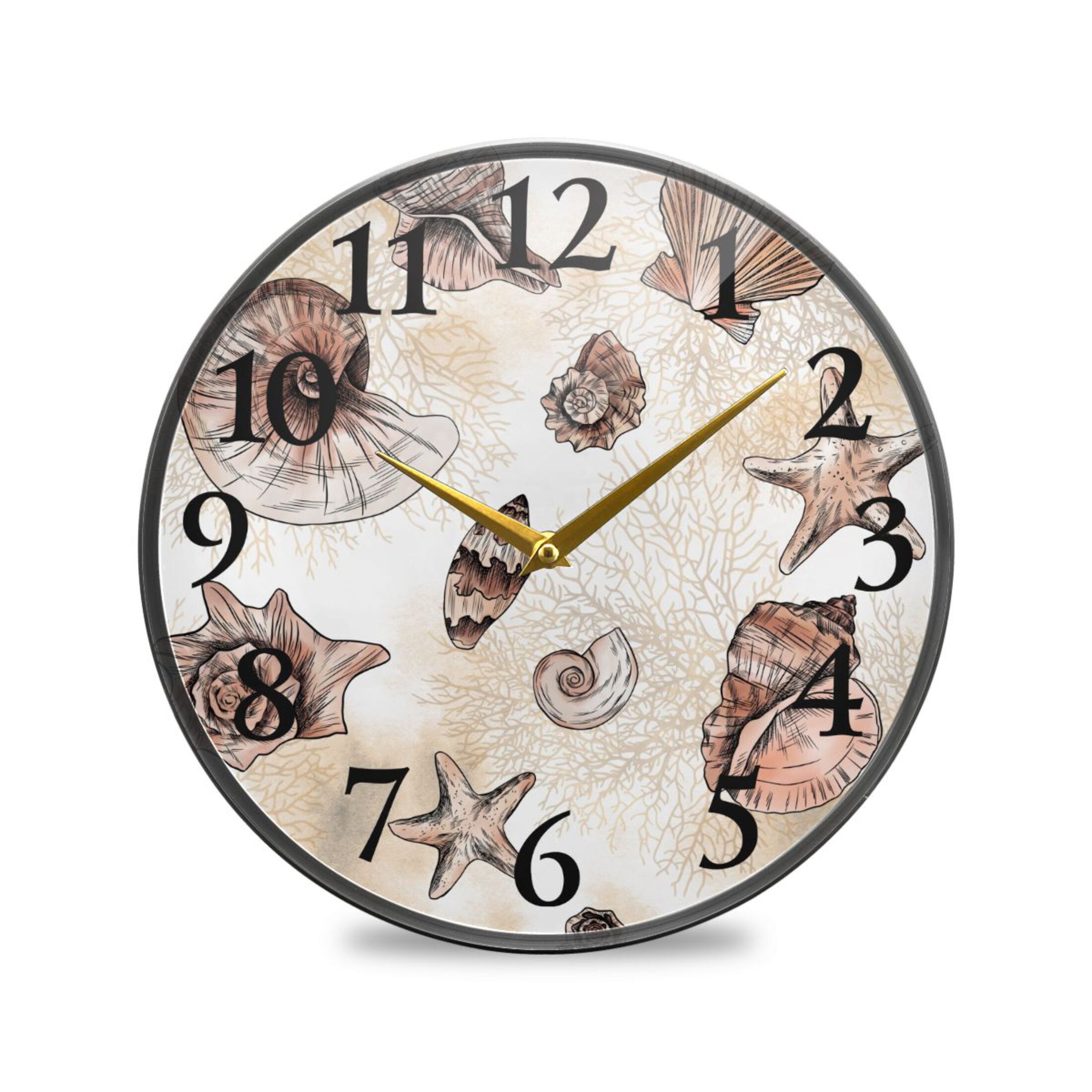 Watercolor Seashells Wall Clocks Battery Operated 9.5 Inch Round Clock ...