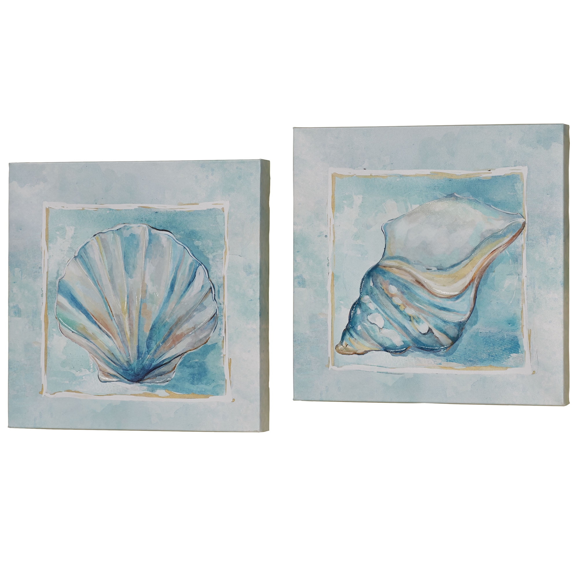 Watercolor Shells Canvas Wall Art Blue Set of Two 2 Set of 2 - Walmart.com