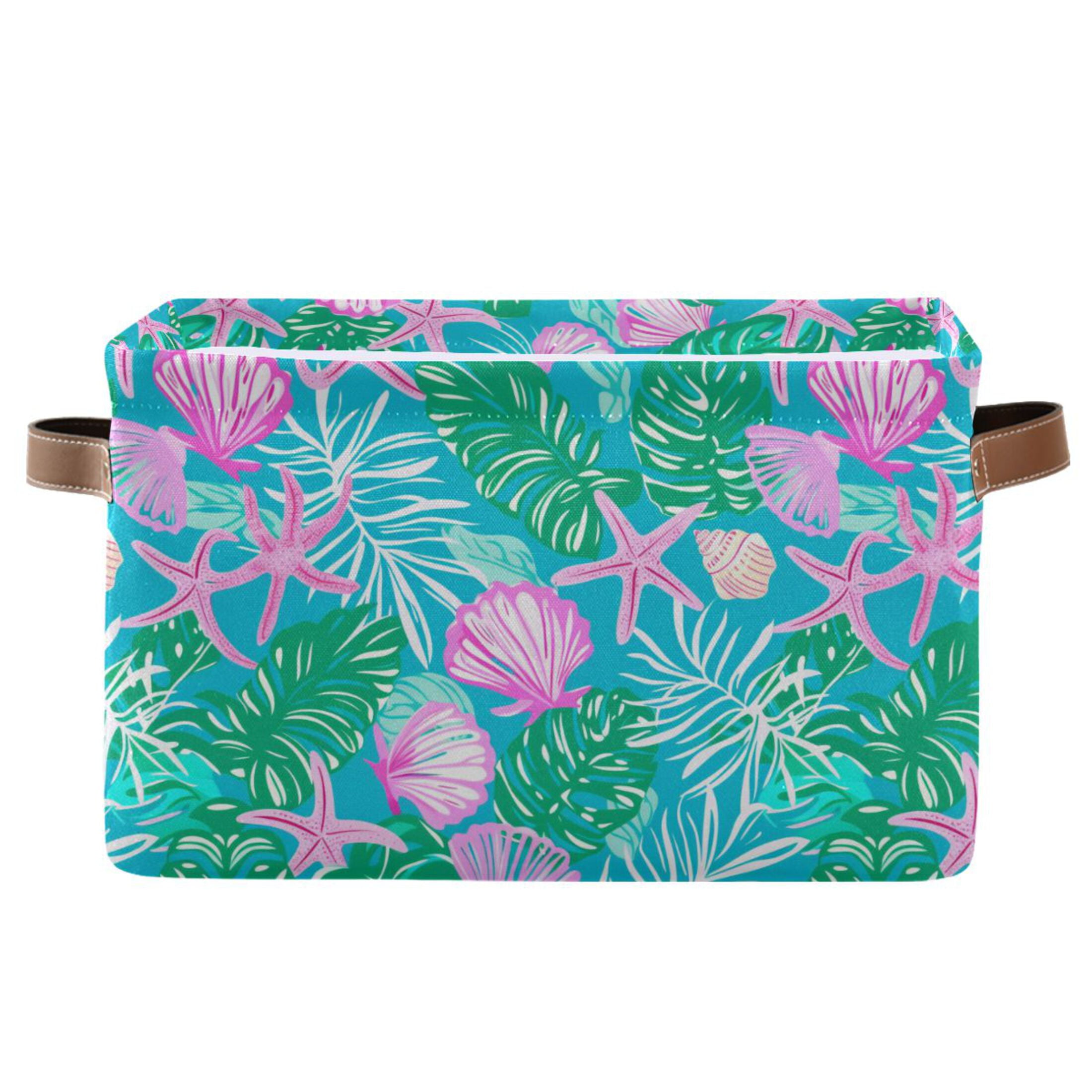 Watercolor Shells Leaf Storage Bins with Handle Fabric Organizer Basket ...