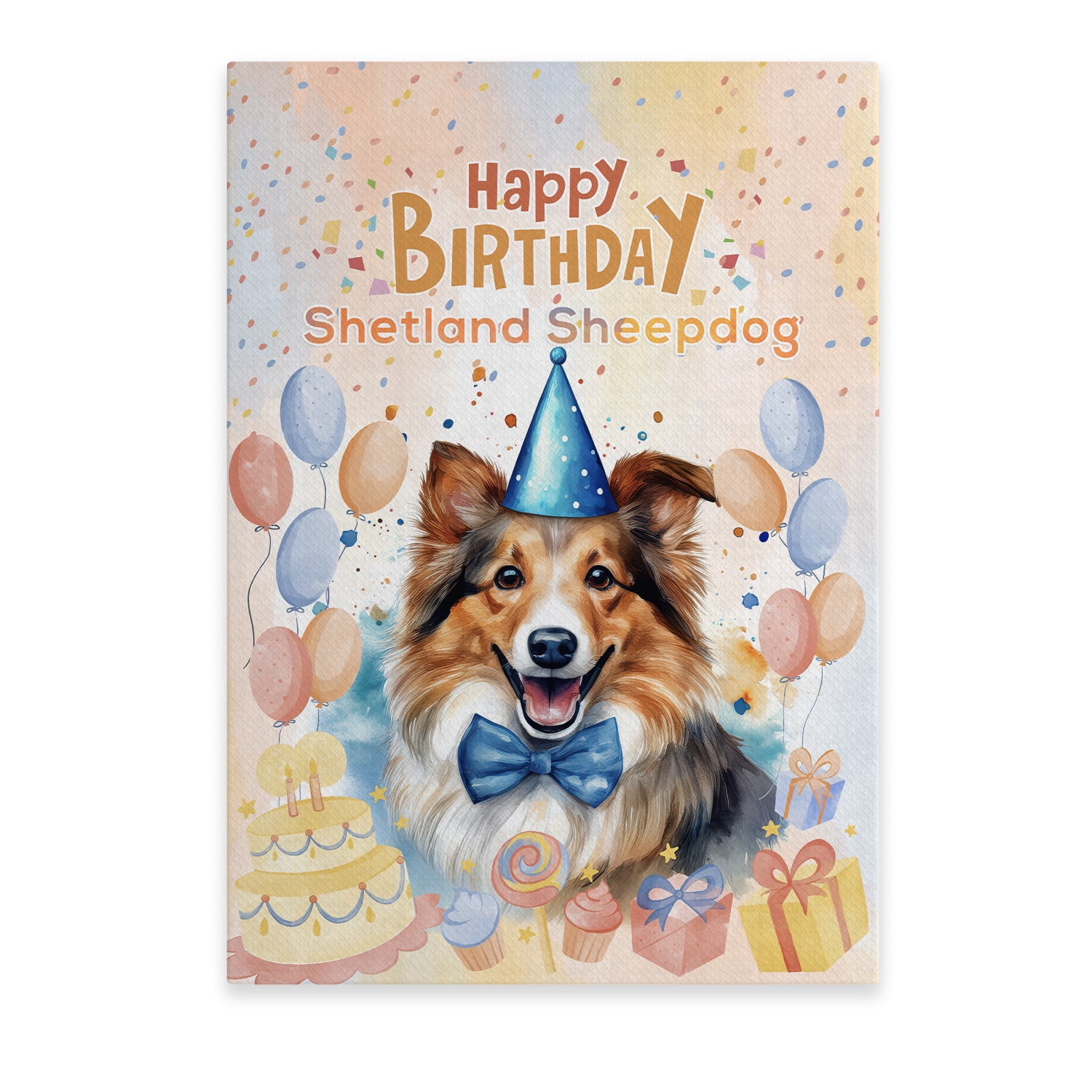 Watercolor Shetland Sheepdog Happy Birthday Celebration Balloons Gift ...