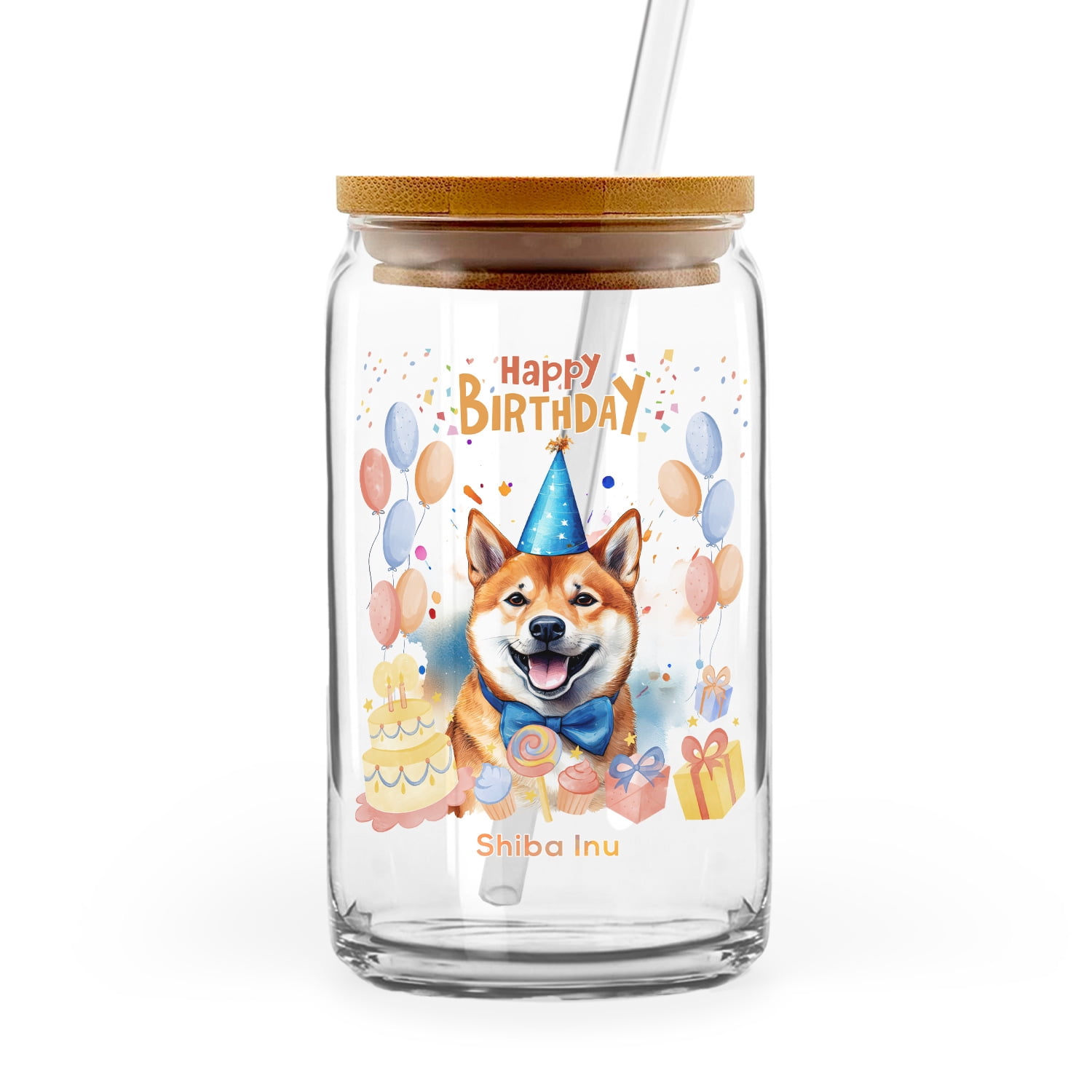 Watercolor Shiba Inu Happy Birthday Celebration Balloons Gift Party ...