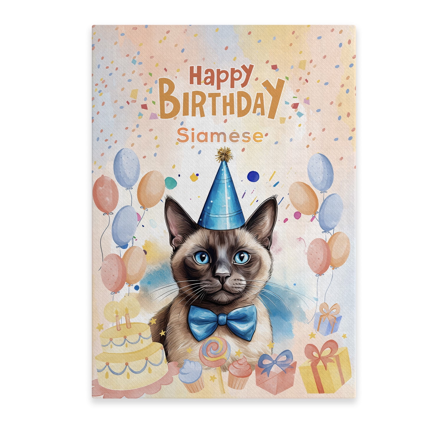 Watercolor Siamese Happy Birthday Celebration Balloons Gift Party ...