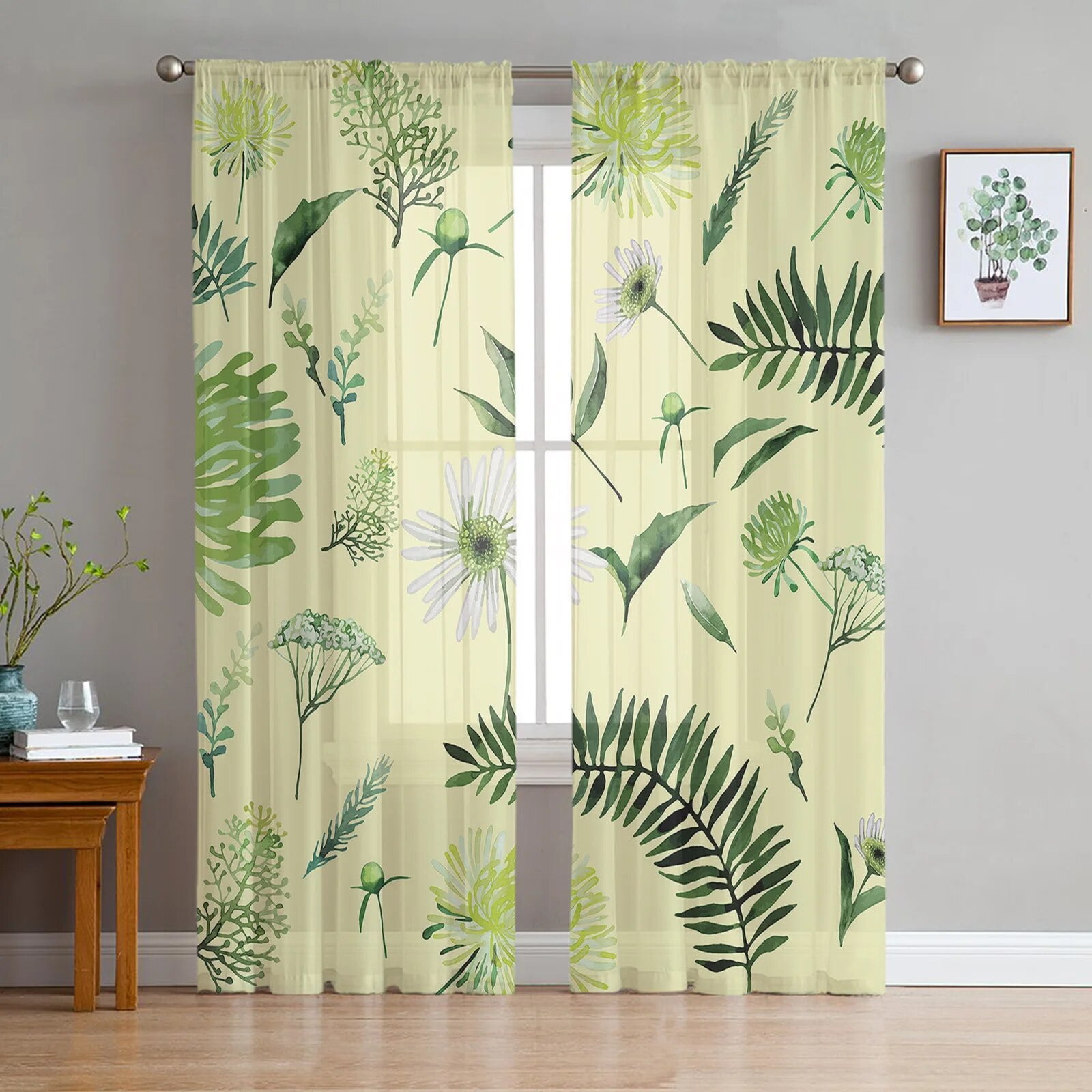 Watercolor Simple Daisy Tulle Curtains for Living Room Bedroom Sheer ...