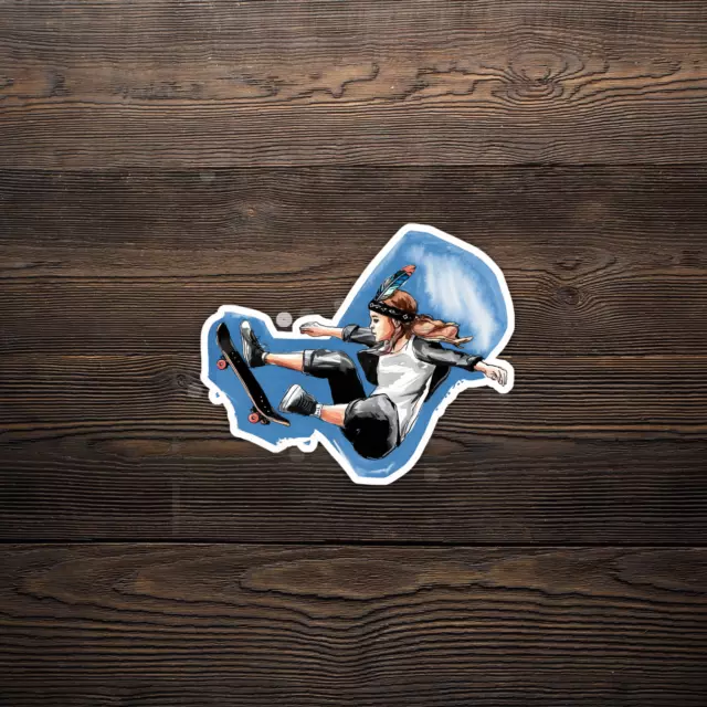 Watercolor Skateboarding Girl Sticker - Edgy Skater Art, Feather Decal ...