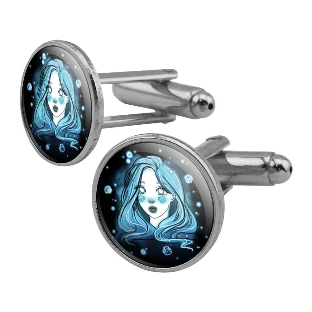 Watercolor Sketch of a Modern Day Mermaid Round Cufflink Set Silver ...