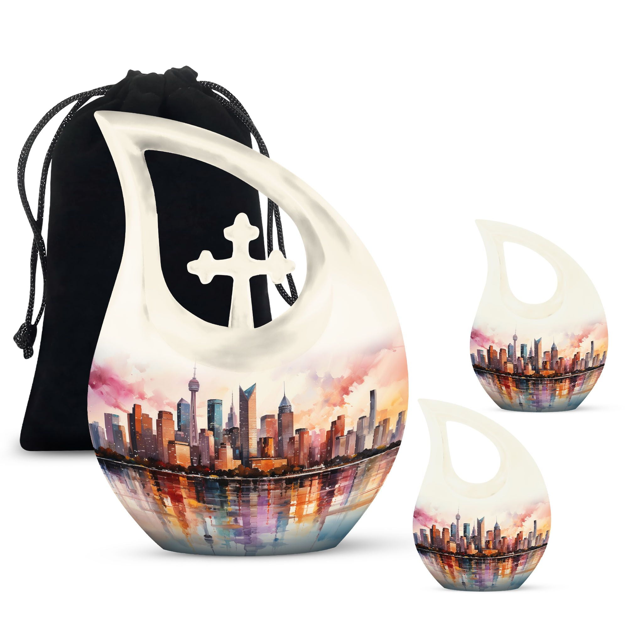 Watercolor Skyline Urban Hues Urn - Urns For Ashes Keepsake - Urns For ...