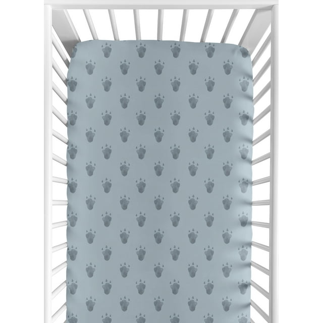 Watercolor Slate Blue Dinosaur Animal Tracks Footprint Fitted Crib ...