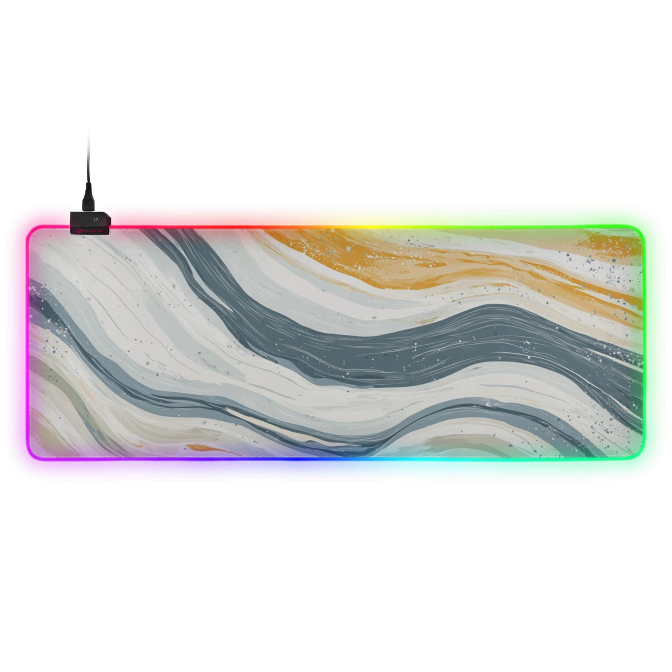 Watercolor Soft Lines RGB Gaming Mouse Pad Large Keyboard Mat Rubber ...