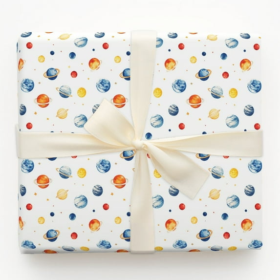 Watercolor Solar System Planets Outer Space Gift Wrapping Paper ...