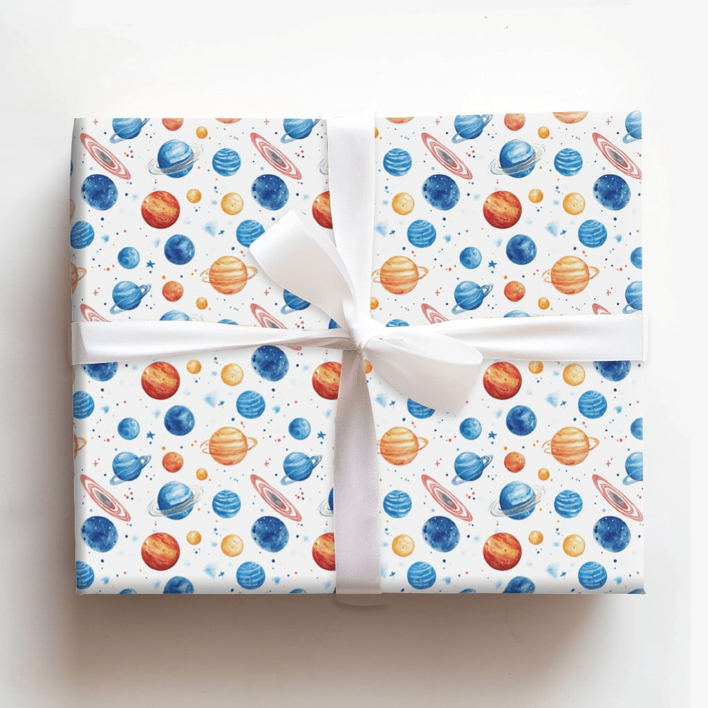 Watercolor Solar System Planets Outer Space Gift Wrapping Paper ...