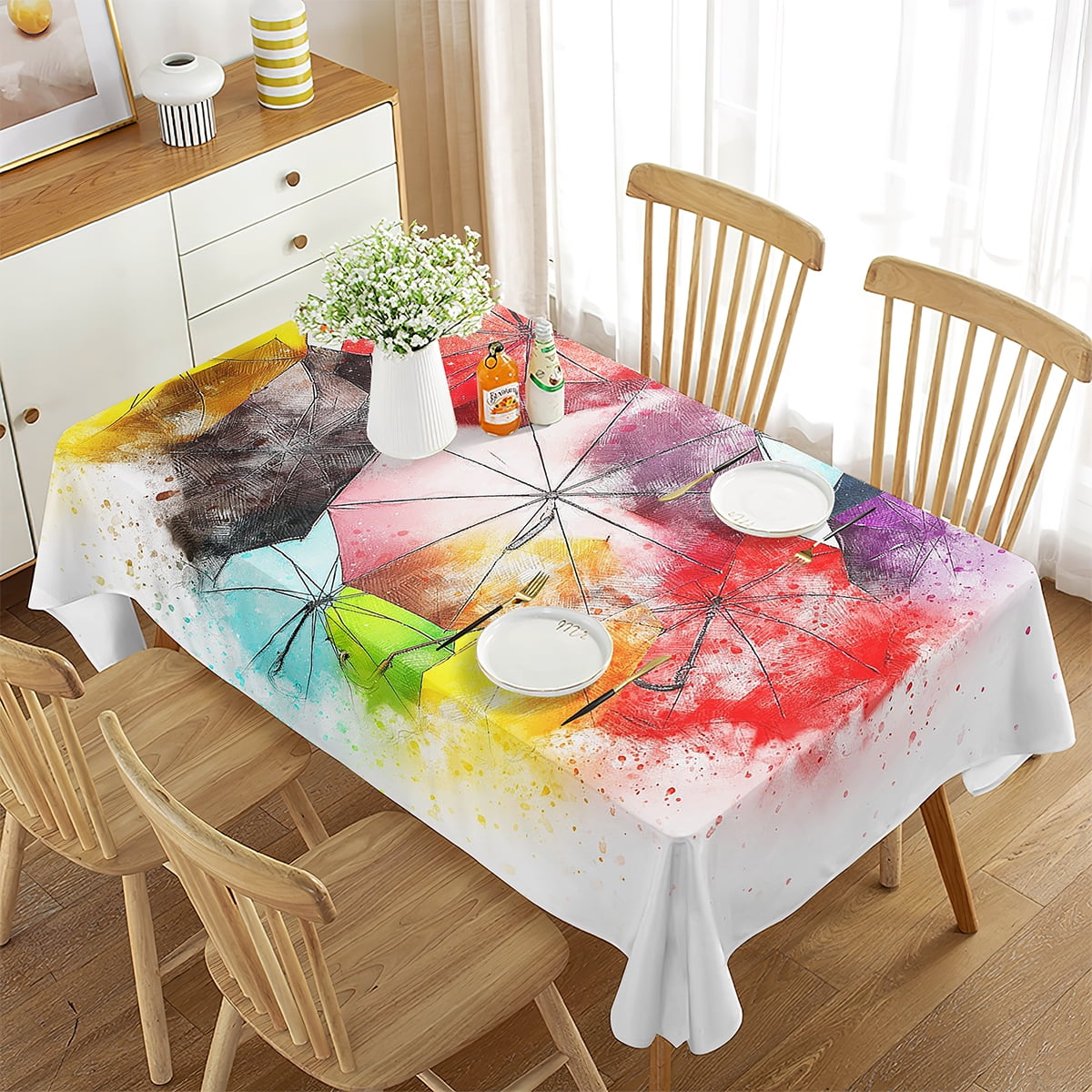 Watercolor Spots Tablecloth Colourful Small Round Geometry Rectangle ...