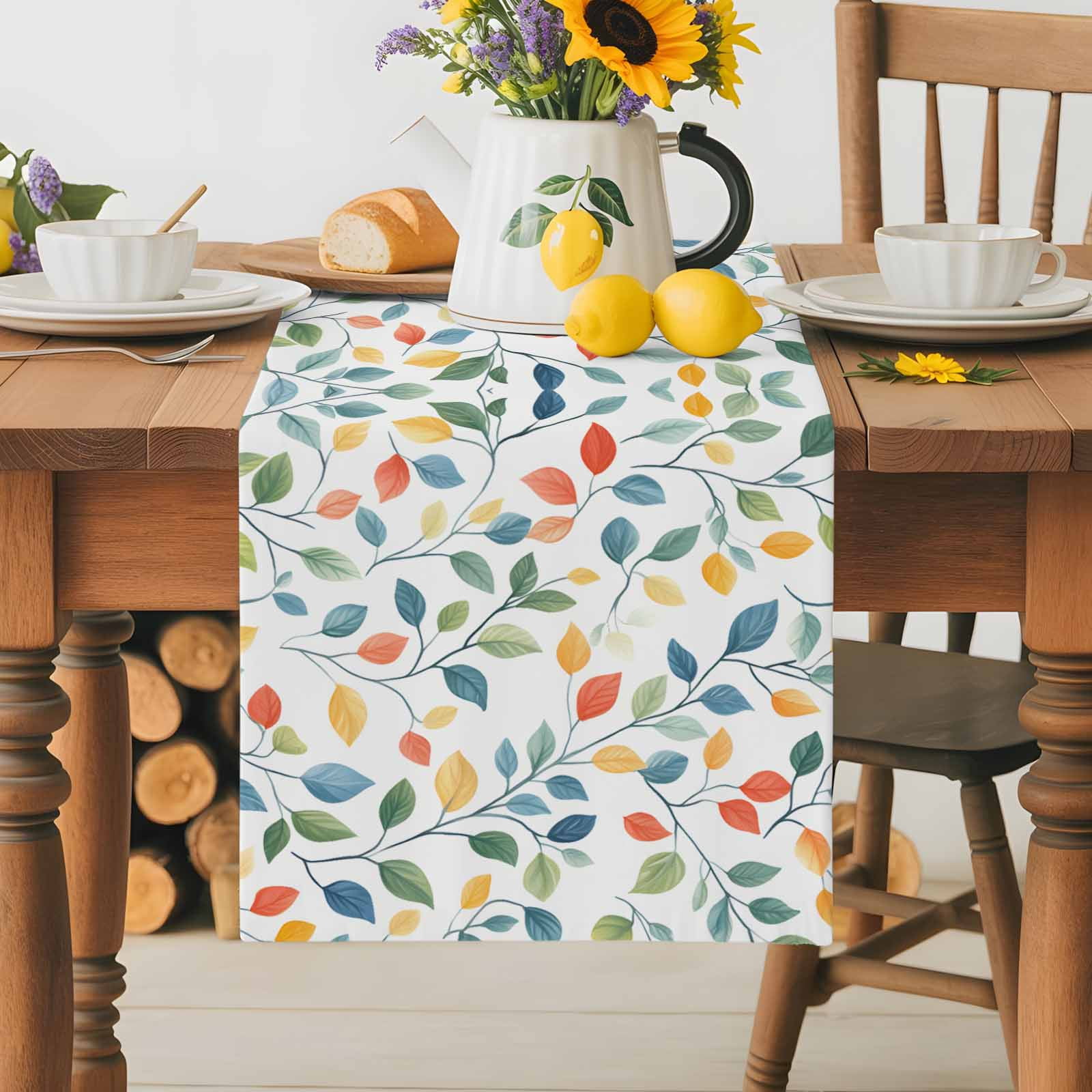 Watercolor Spring Botanical Leaves Table Runners 13x36 Inches Long ...