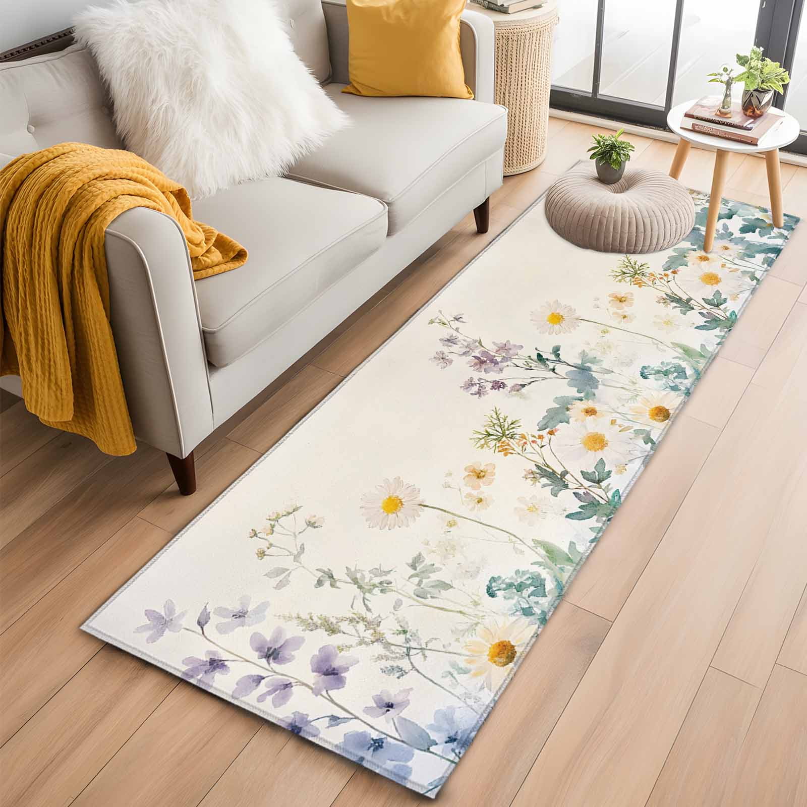 Watercolor Spring Floral Runner Rug 2x6 FT,Non Slip Hallway Rugs ...