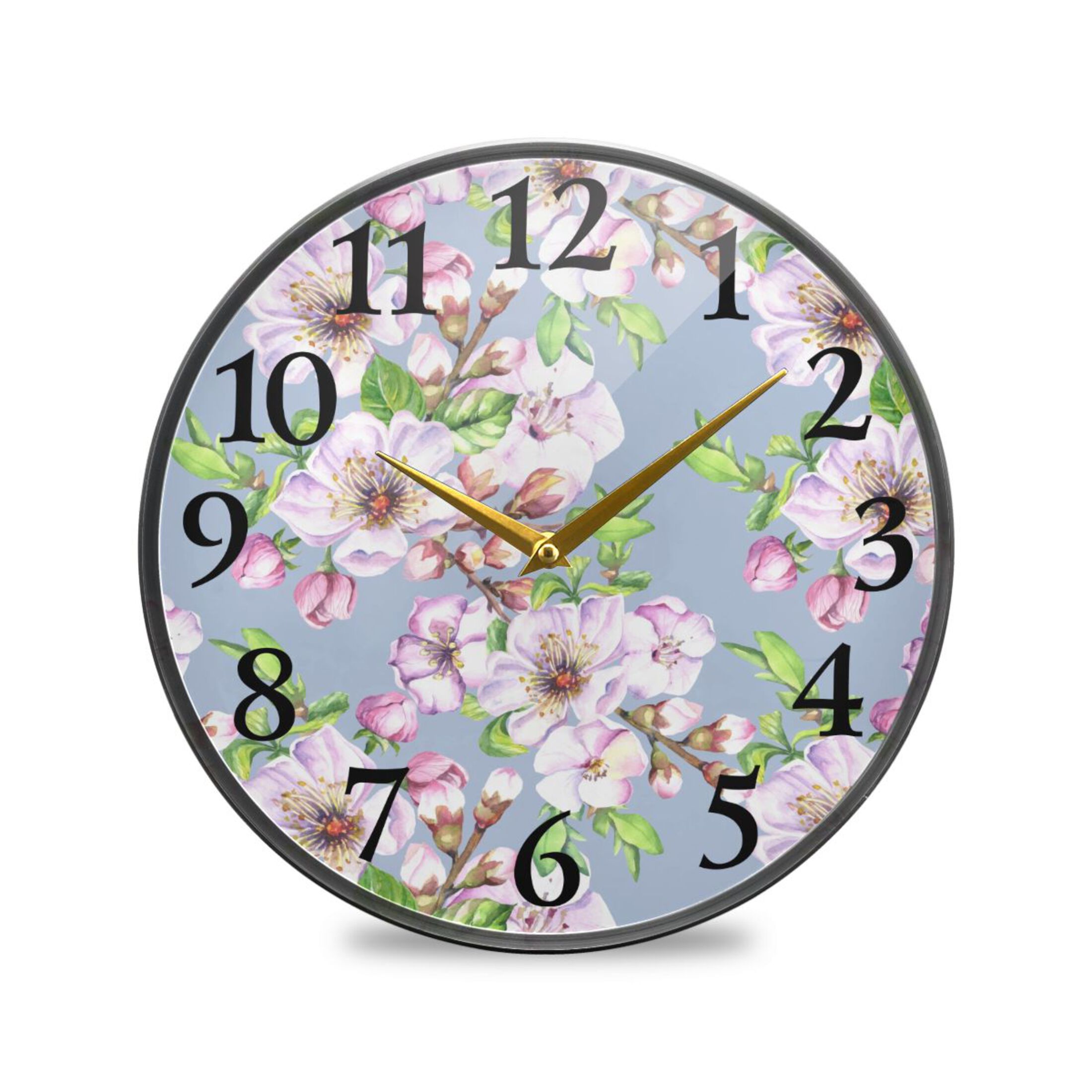 Watercolor Spring Flowers Wall Clocks Battery Operated 11.9 Inch Round ...