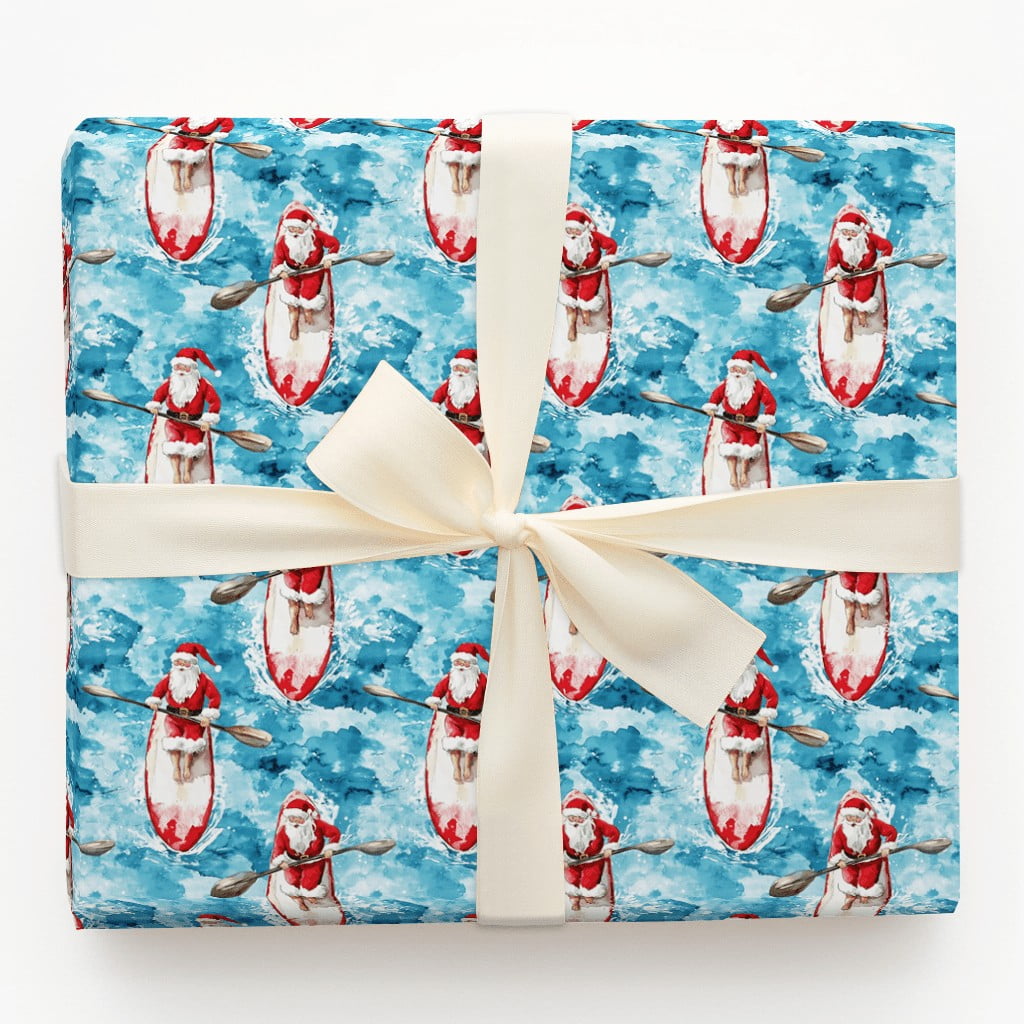 Watercolor Stand Up Paddleboarding Santa Claus Christmas Wrapping Paper ...