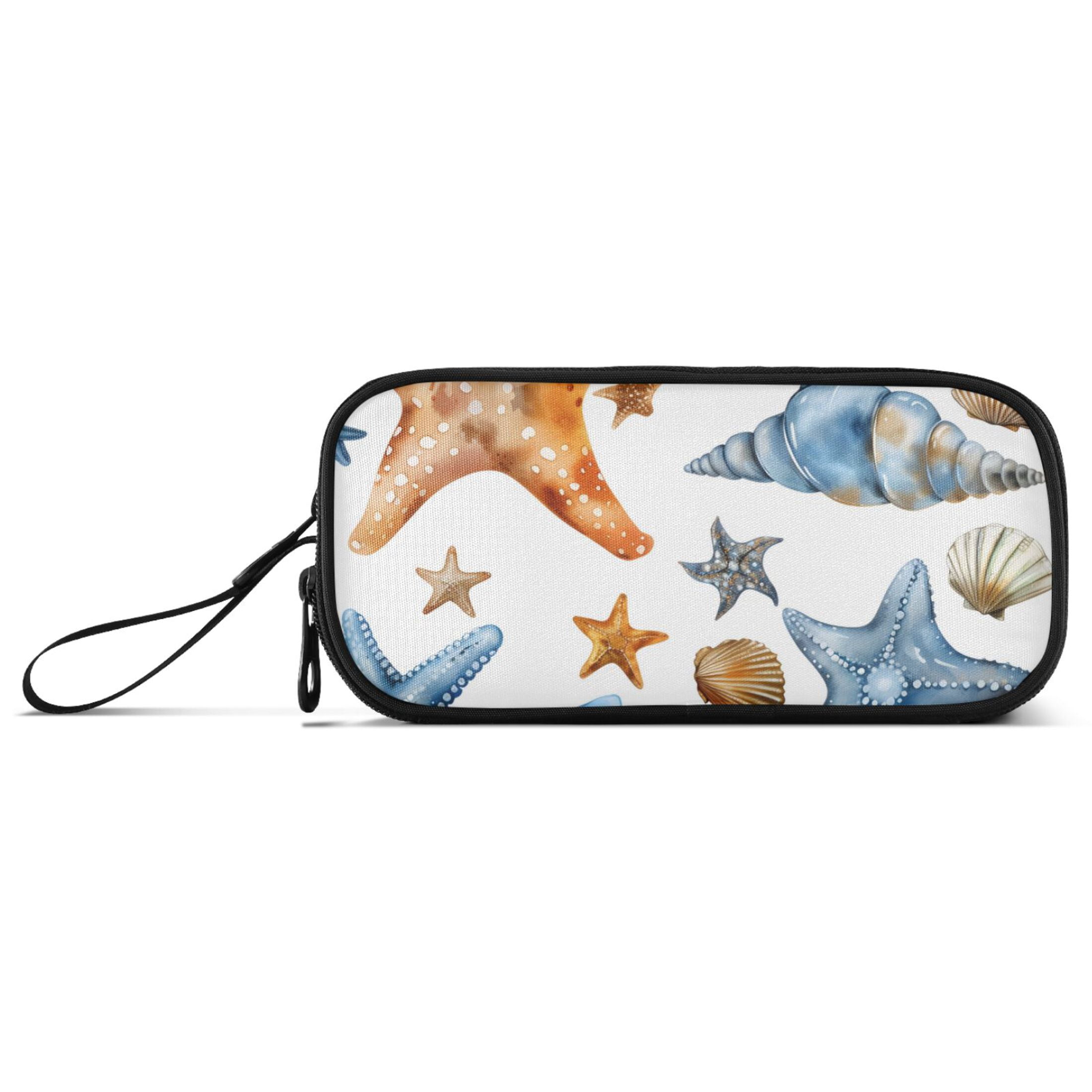 Watercolor Starfish Seashell Pencil Case Stationary Holder Pen Bag Pencil Pouch Tool Organizer 3 ...
