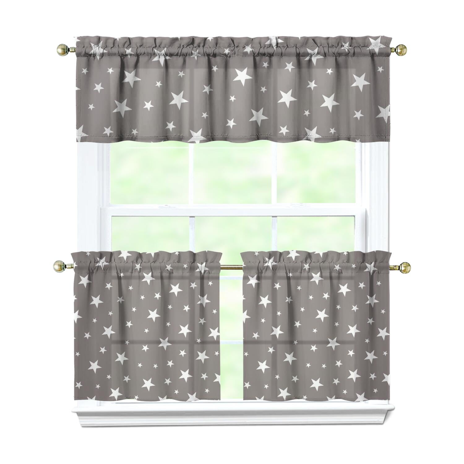 Watercolor Starry Night Kitchen Curtains 3 Pack - Boho Ocean Beach ...