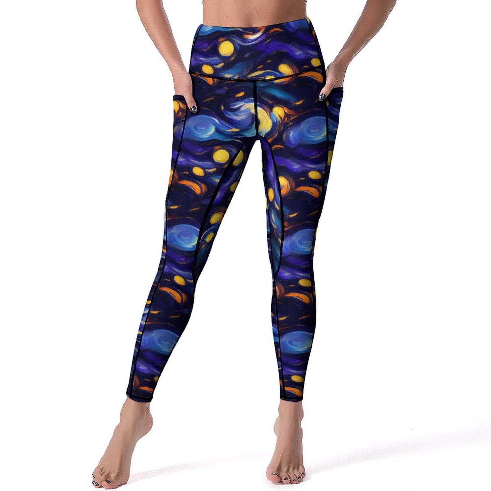 Watercolor Starry Night Leggings Abstract Art Fitness Gym Yoga Pants ...