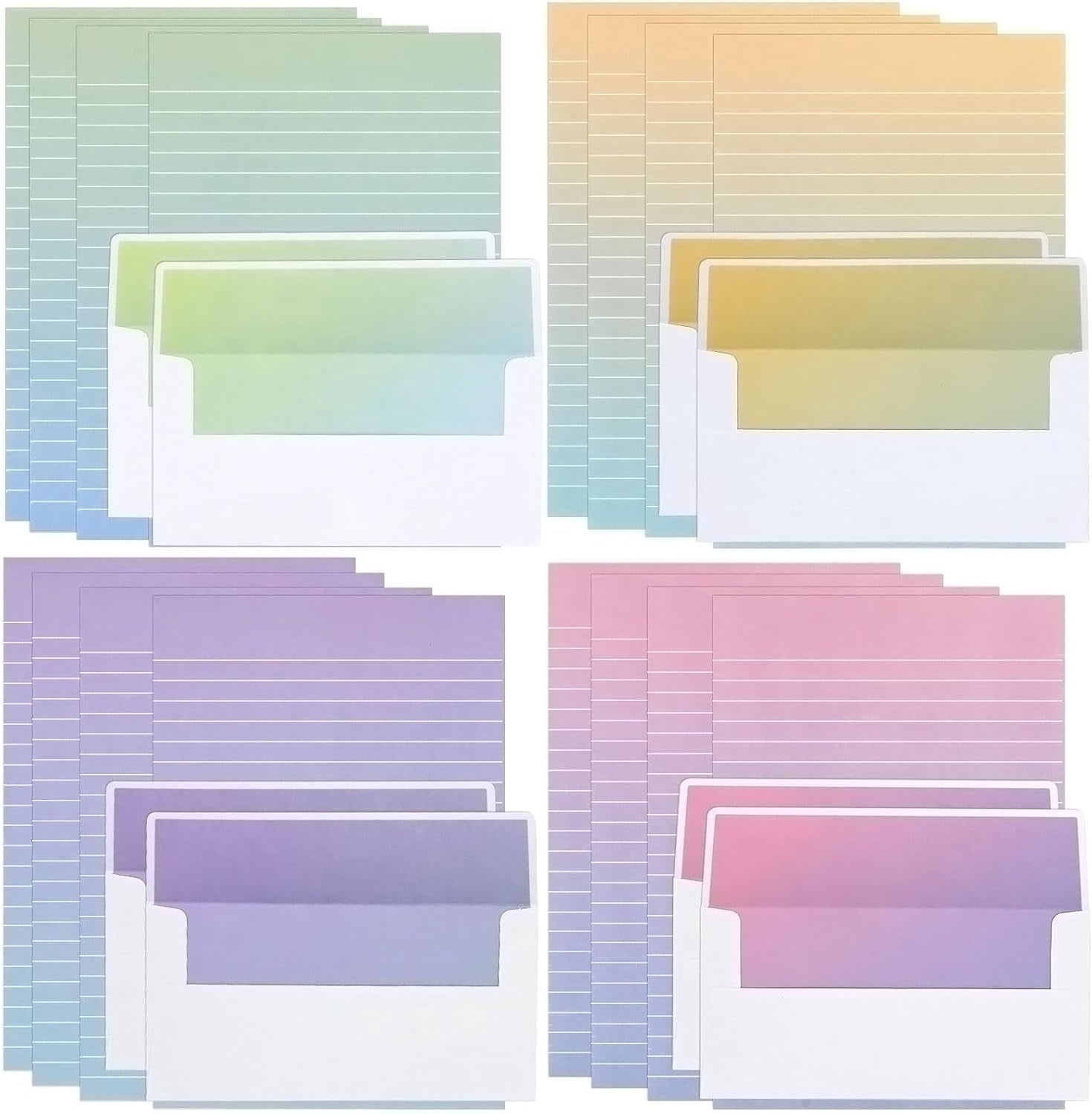 Watercolor Stationery Set with Envelopes, 16 Lined Paper Sheets + 8 ...