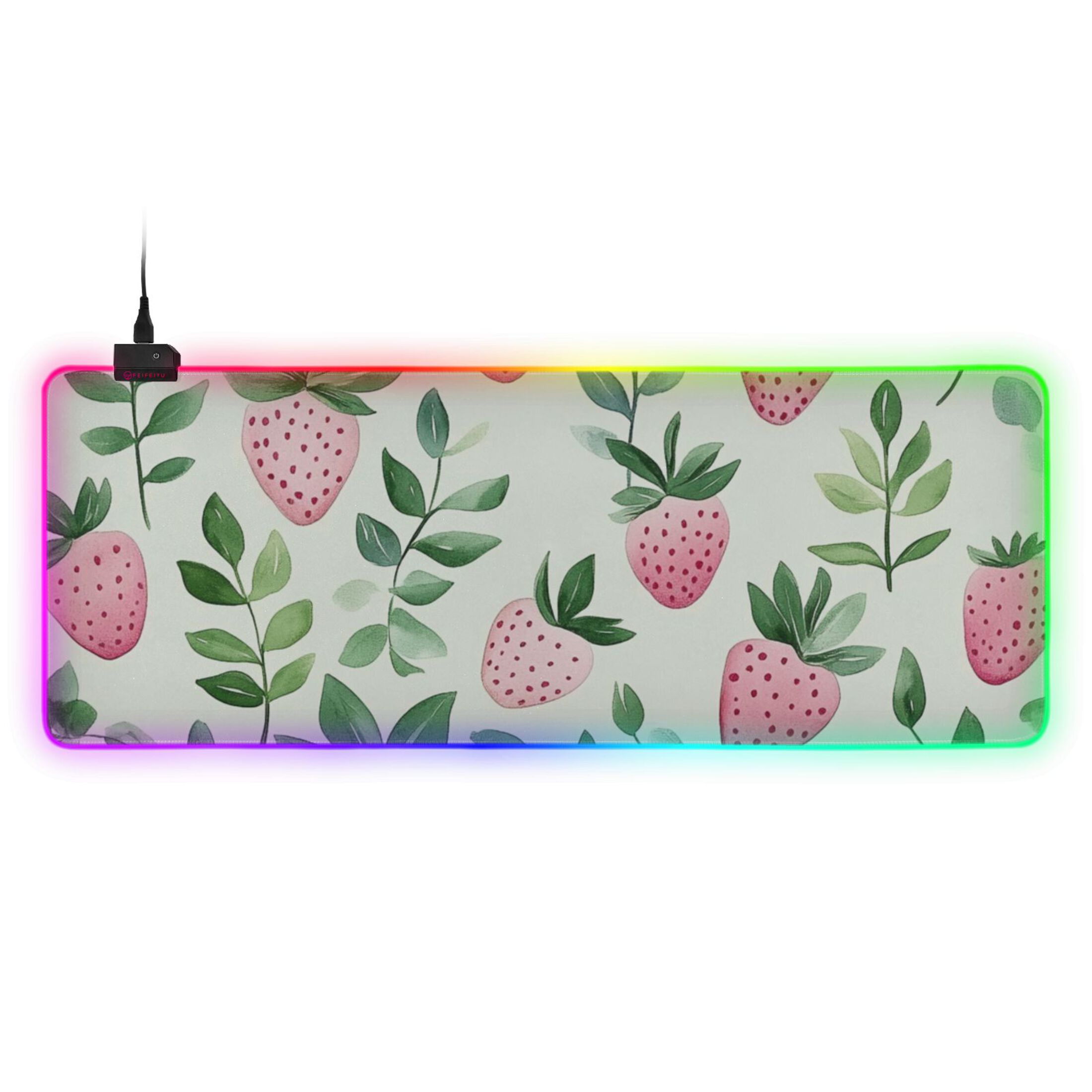 Watercolor Strawberries and Leave RGB Gaming Mouse Pad Large Keyboard ...