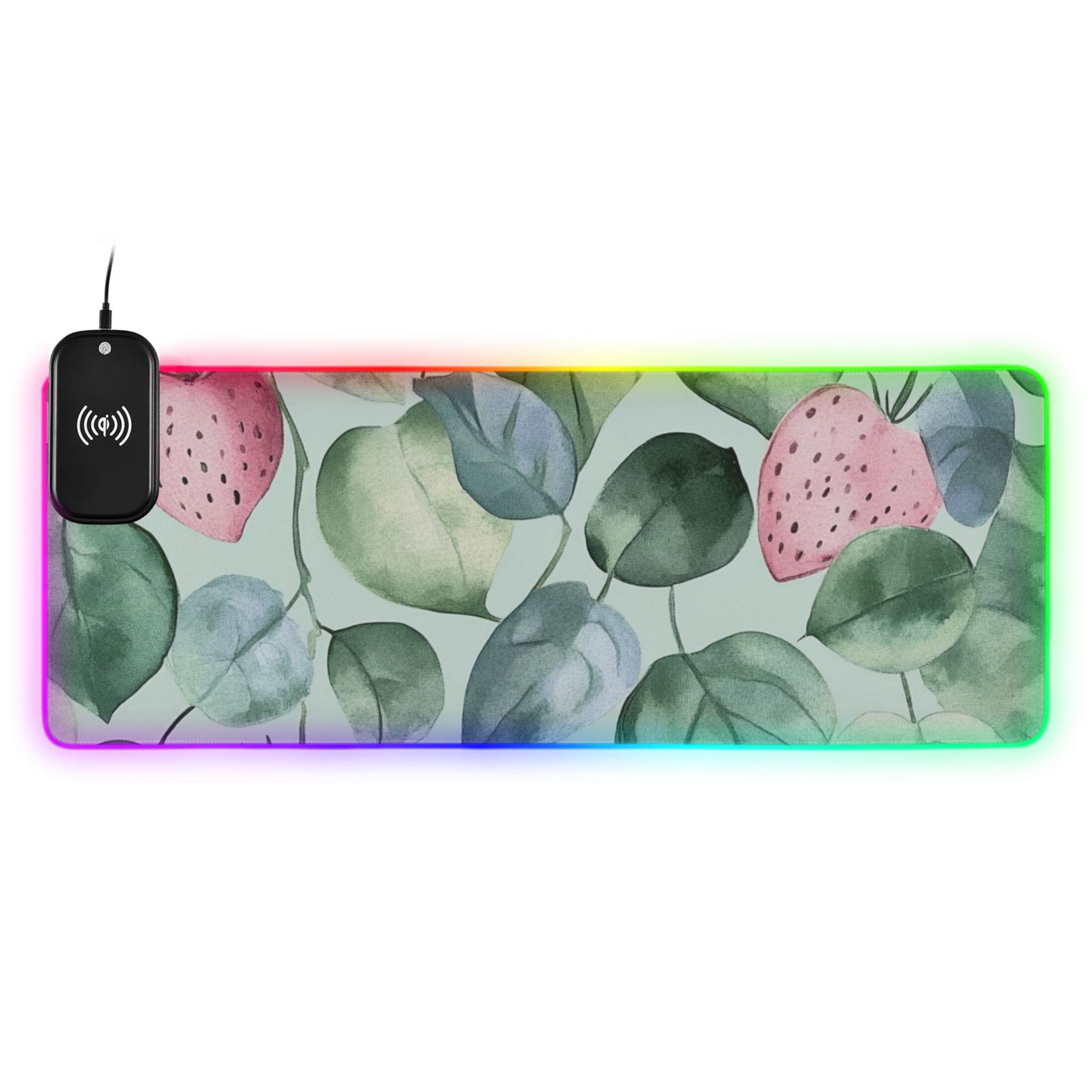 Watercolor Strawberries and Leaves Wireless Charging RGB Gaming Mouse ...
