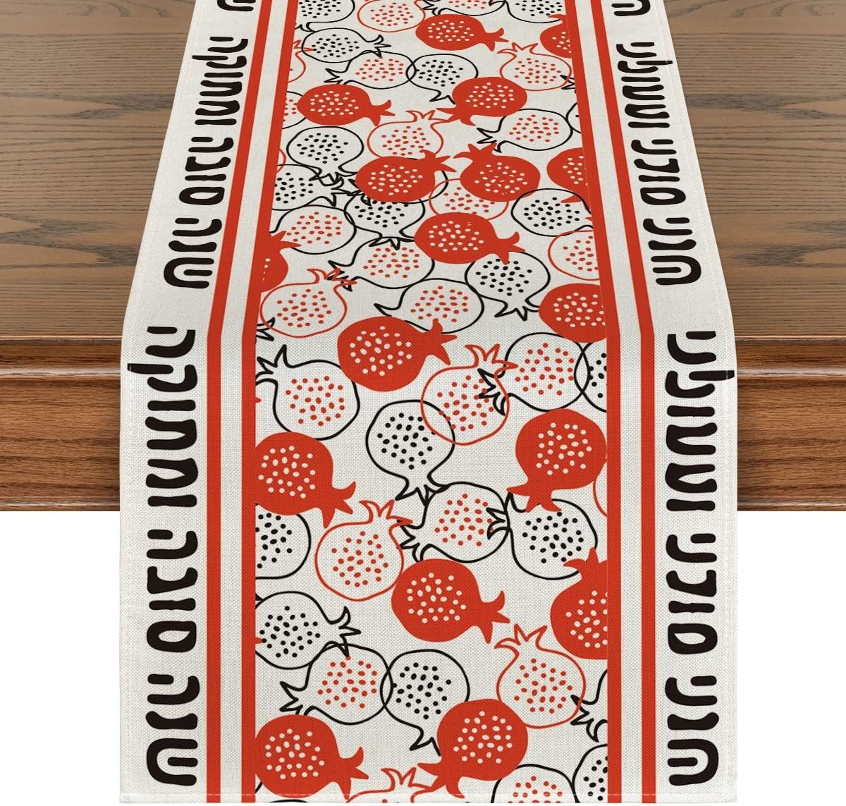Watercolor Stripes Pomegranate Print Jewish Linen Table Runners Shana ...
