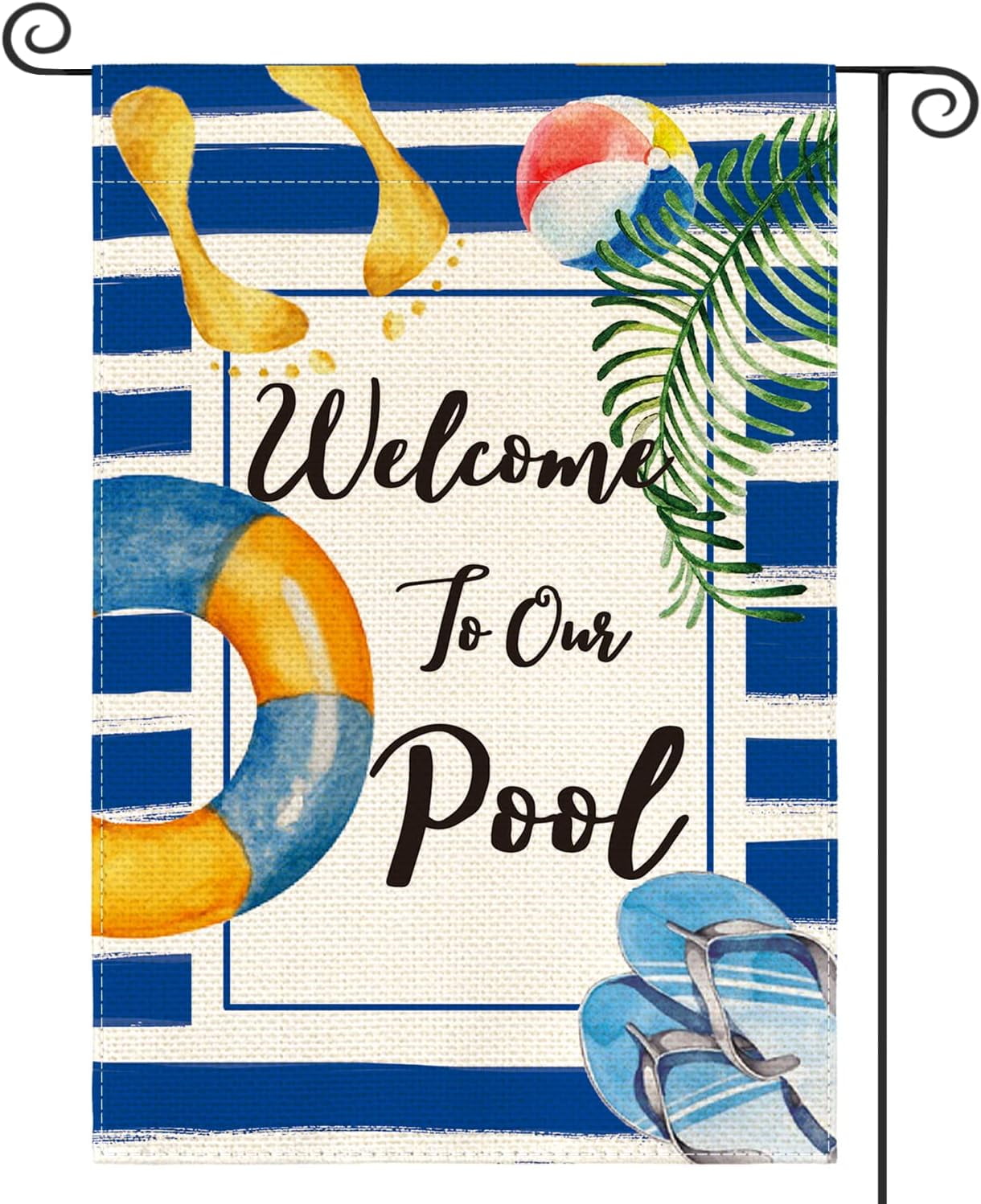 Watercolor Stripes Welcome To Our Pool Garden Flag Double Sided Outside ...