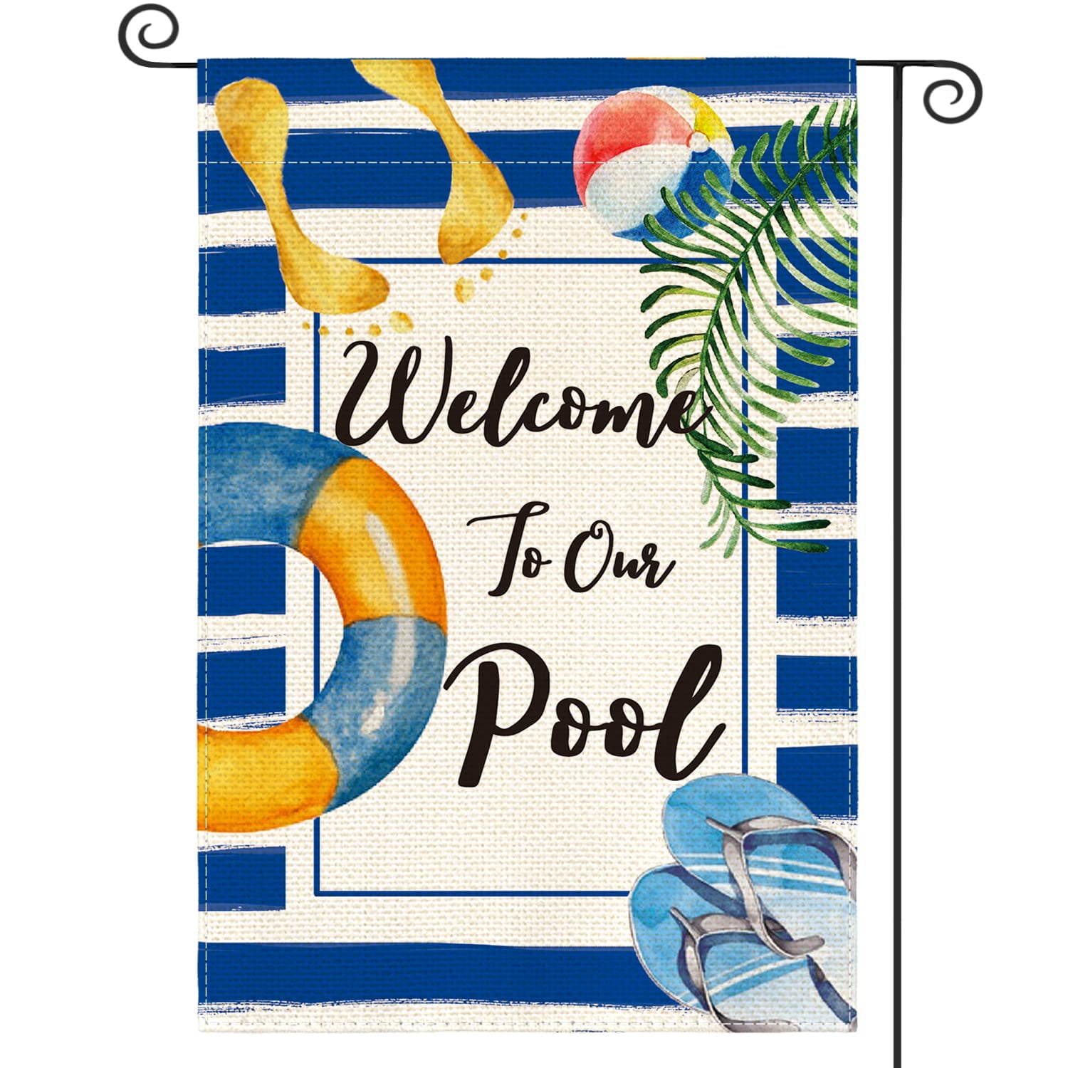 Watercolor Stripes Welcome To Our Pool Garden Flag Double Sided Outside ...