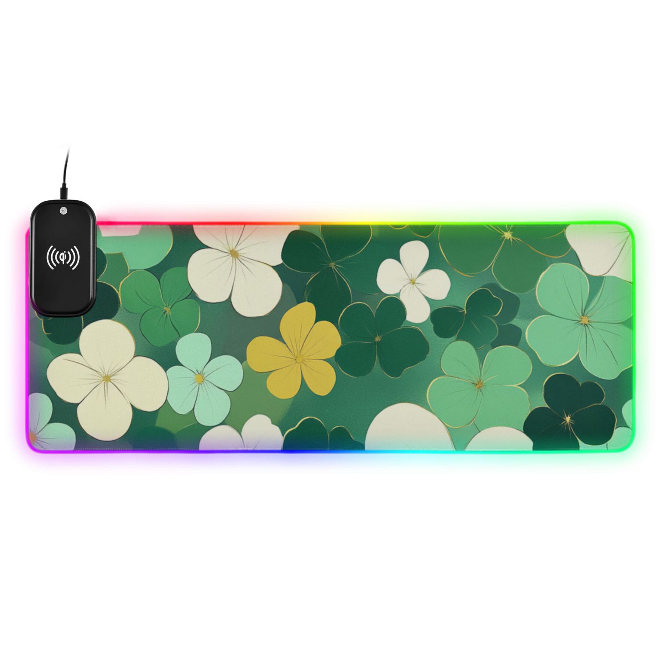 Watercolor Style Clover Wireless Charging RGB Gaming Mouse Pad Large ...