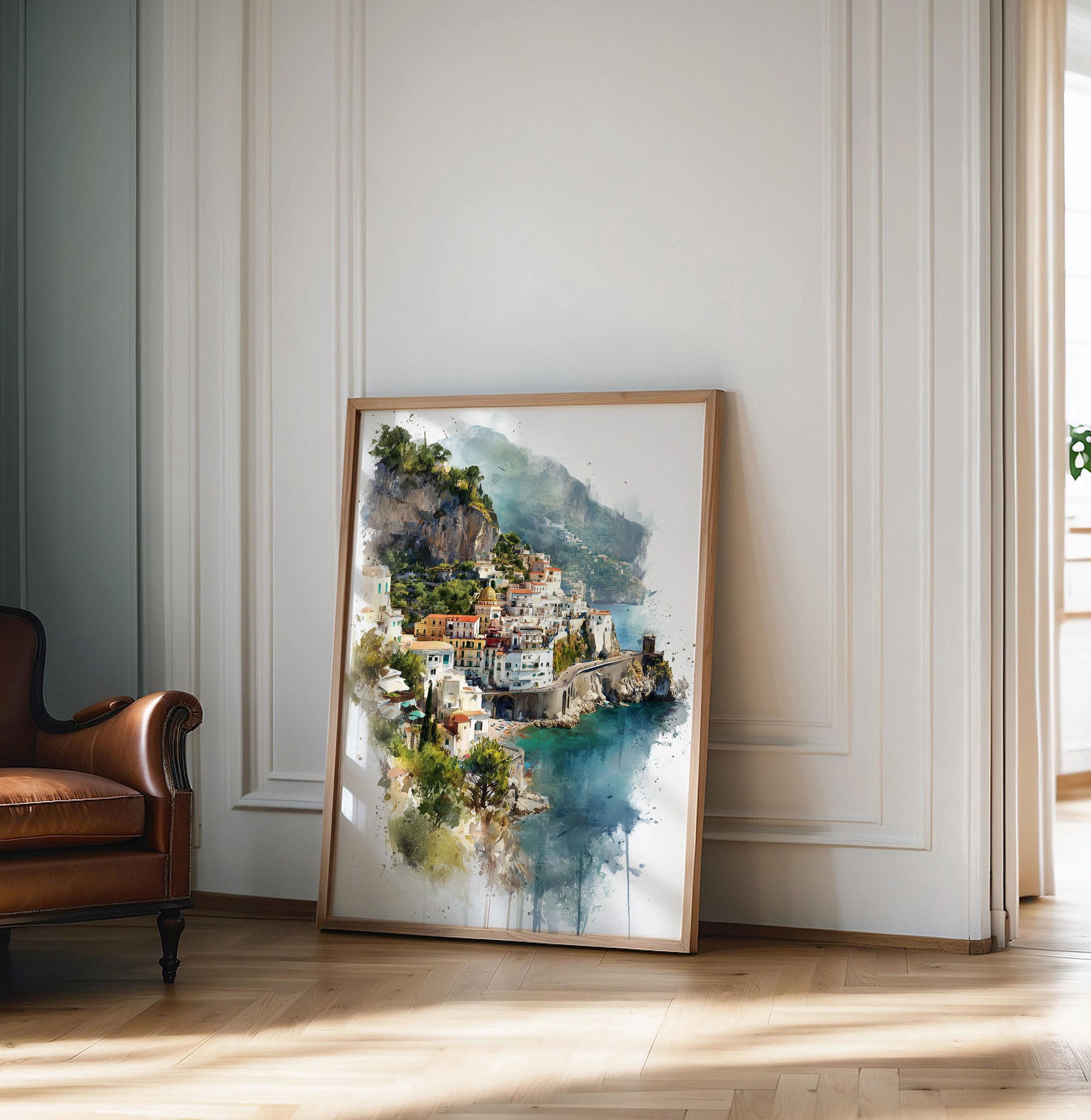 Watercolor Style Italy Positano Wall Art Travel Poster Italian Coast ...