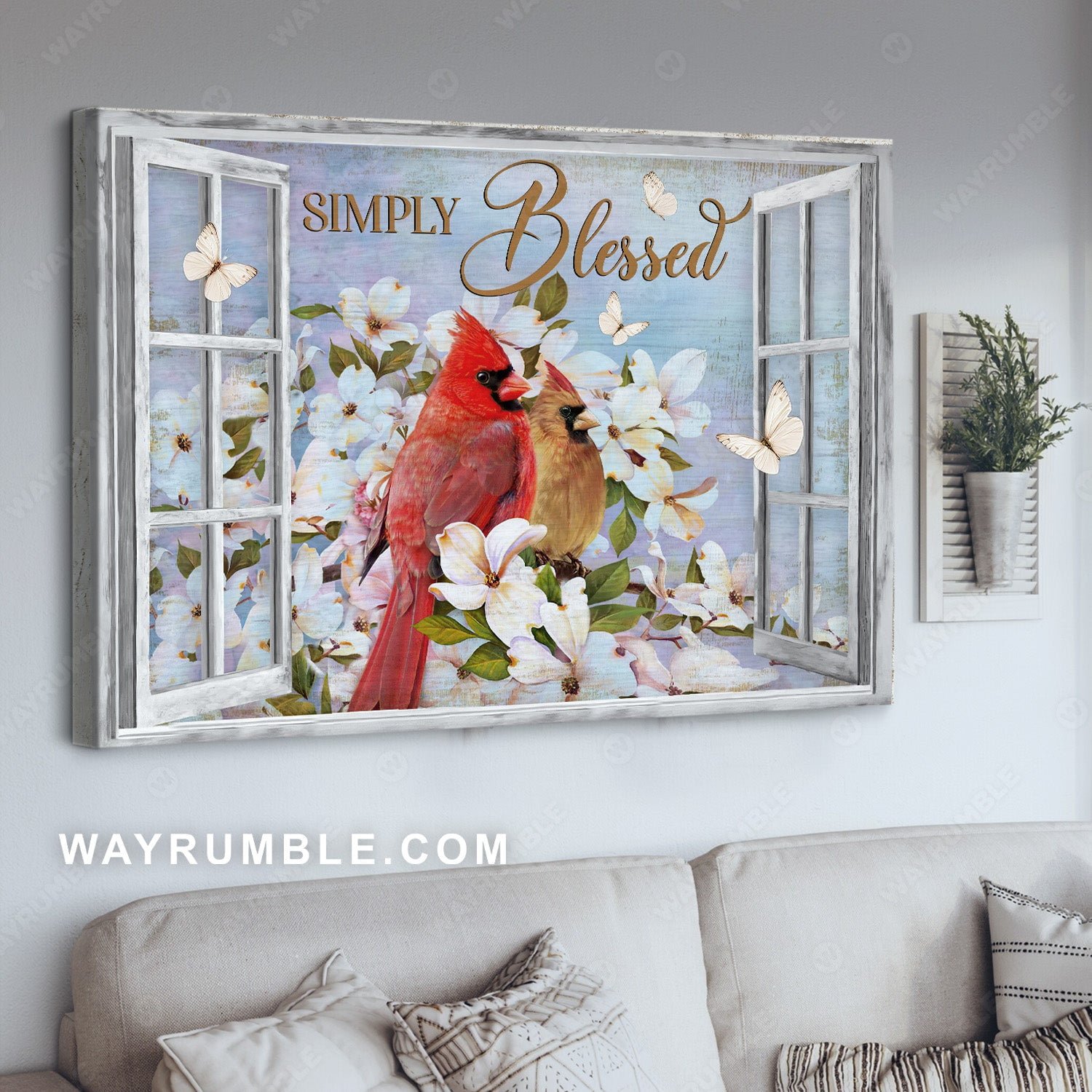 Watercolor Style Jasmine, Pretty Cardinal, White Butterfly, Simply Blessed - Jesus Landscape ...